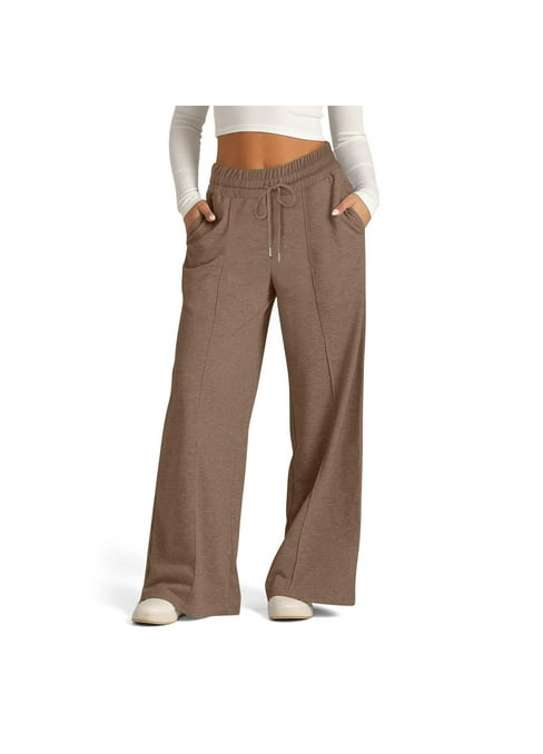 Brown Sweatpants Women High Waisted Wide Leg Pants Fashion Drawstring ...