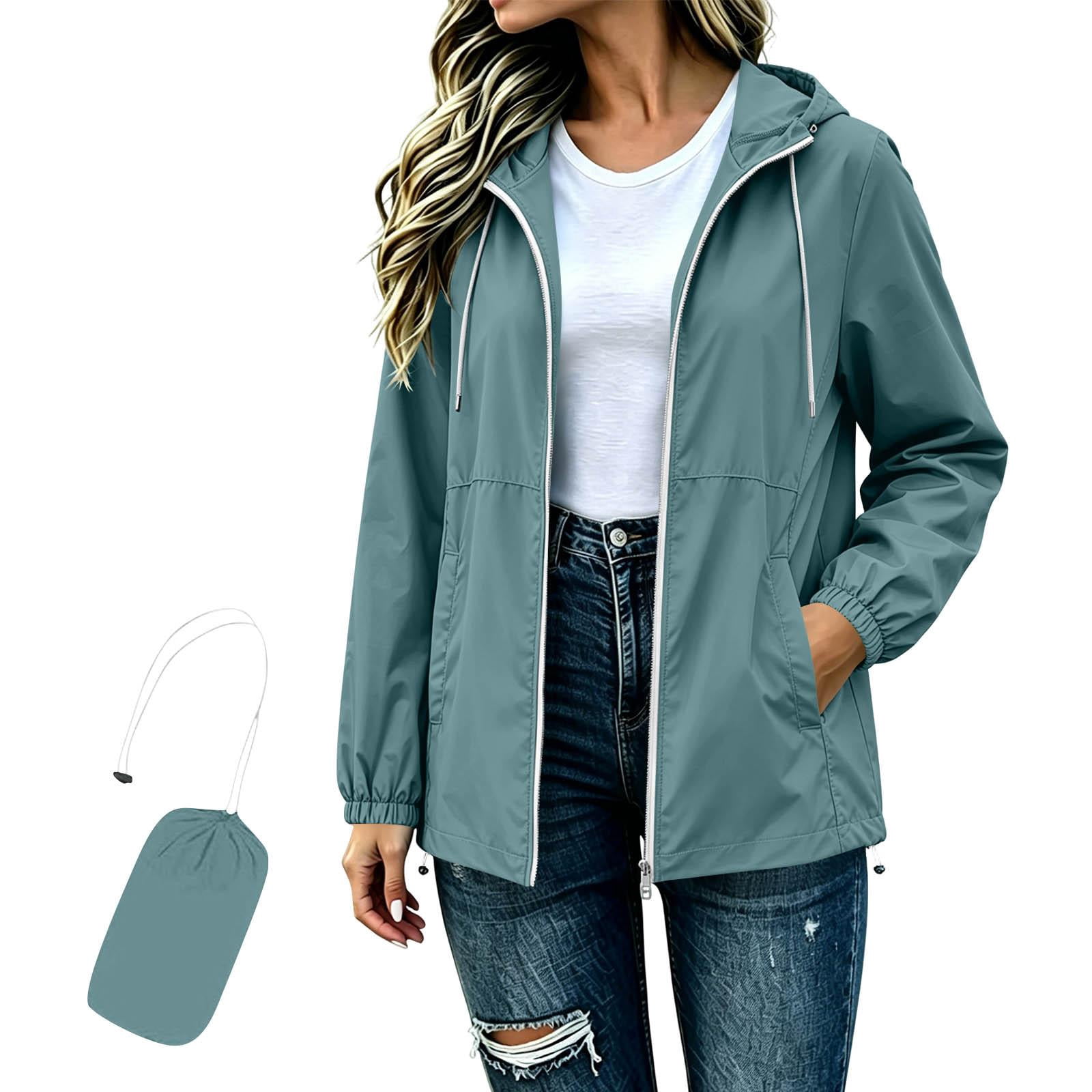 Tdoqot Womens Waterproof Windbreaker Jacket with Hood- Portable Zip Up ...