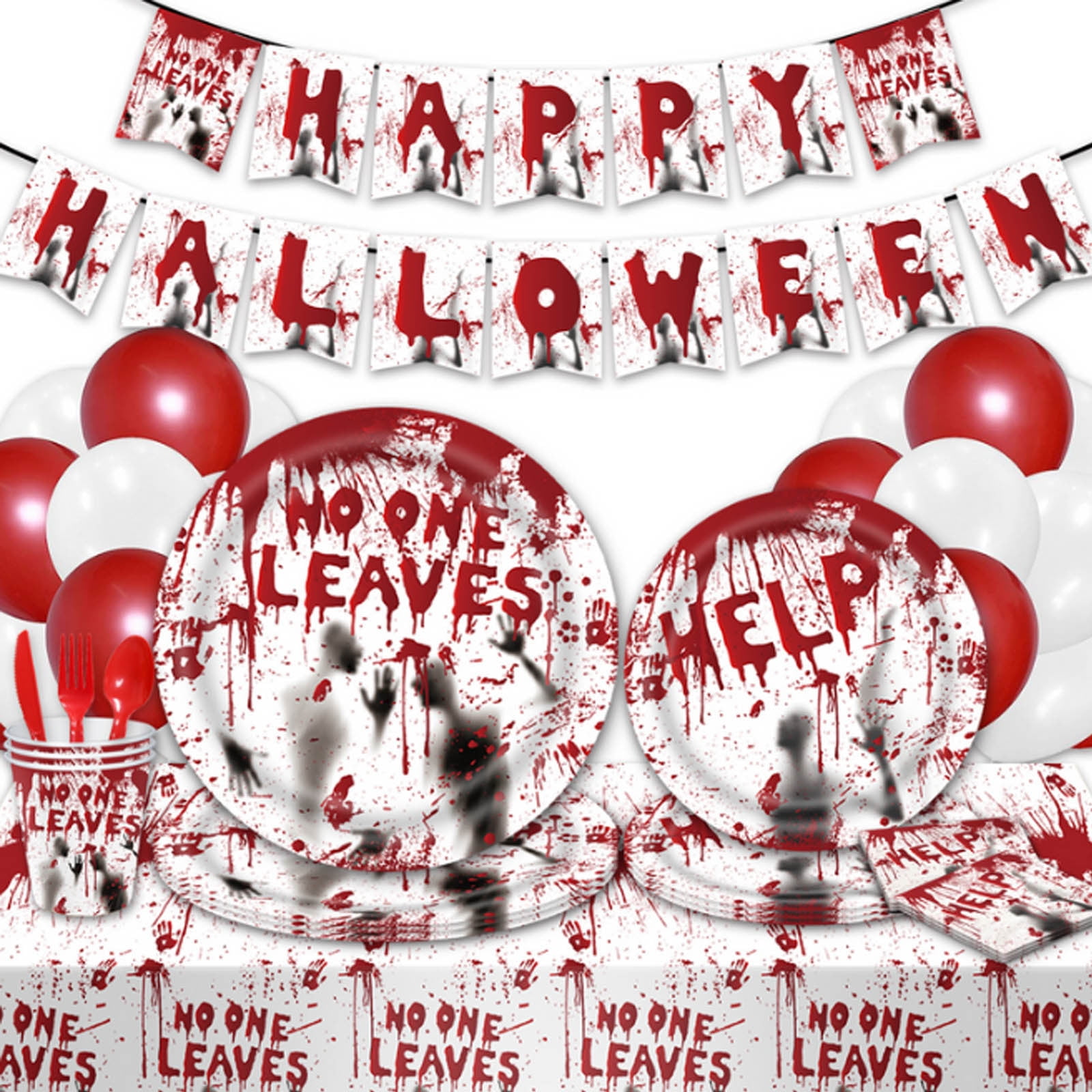 Tdxkok Bloody Halloween Disposable Party Tableware Set,Horror theme ...