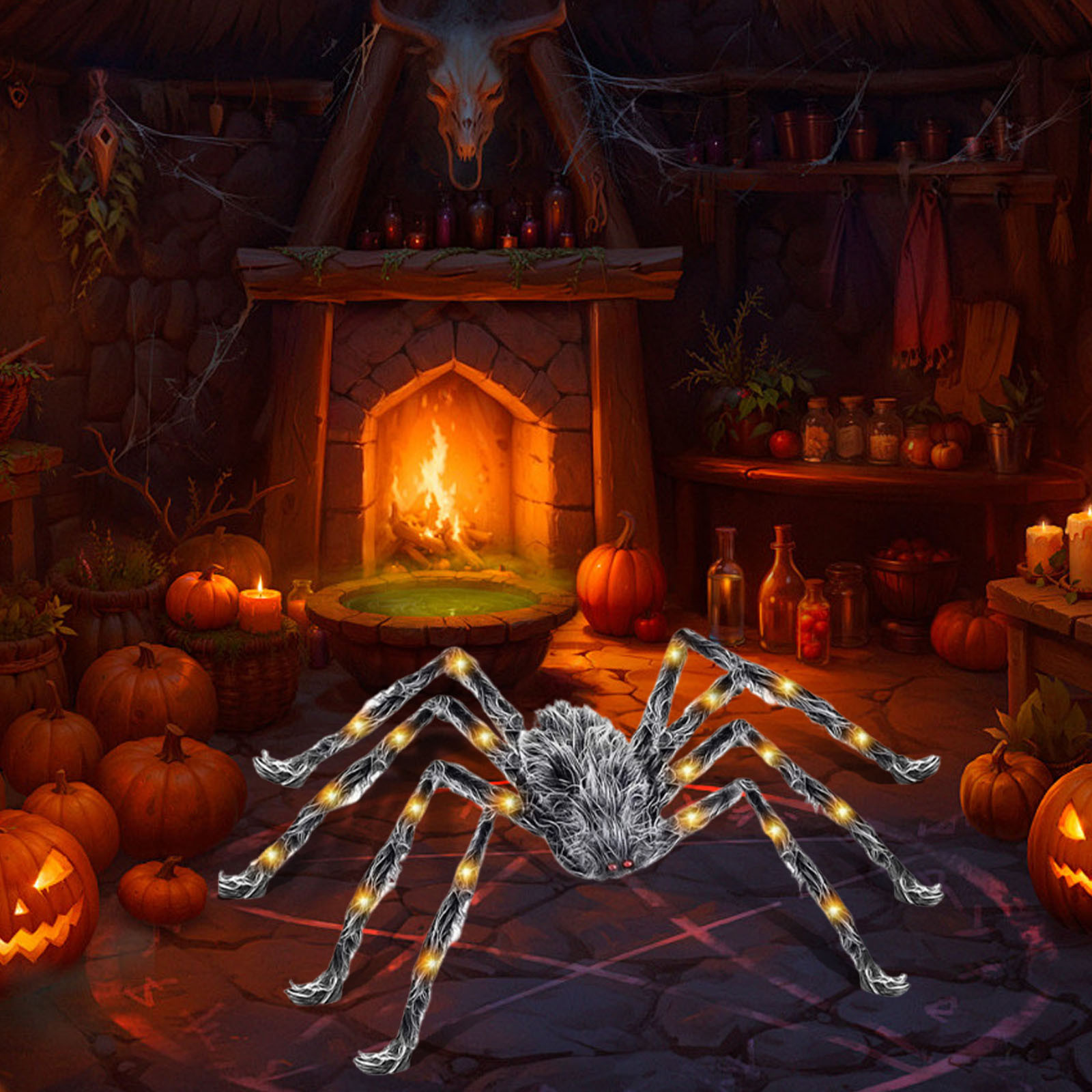 Tdxkok Halloween Giant Hairy Spider with Orange Light,Indoor Outdoor ...