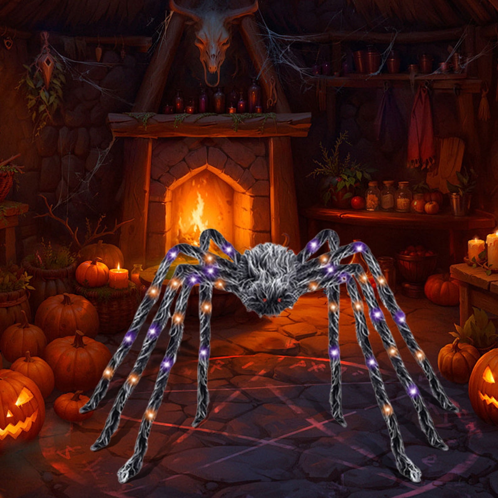 Tdxkok Halloween Giant Spider with Orange and Purple Light,Hairy Fake ...
