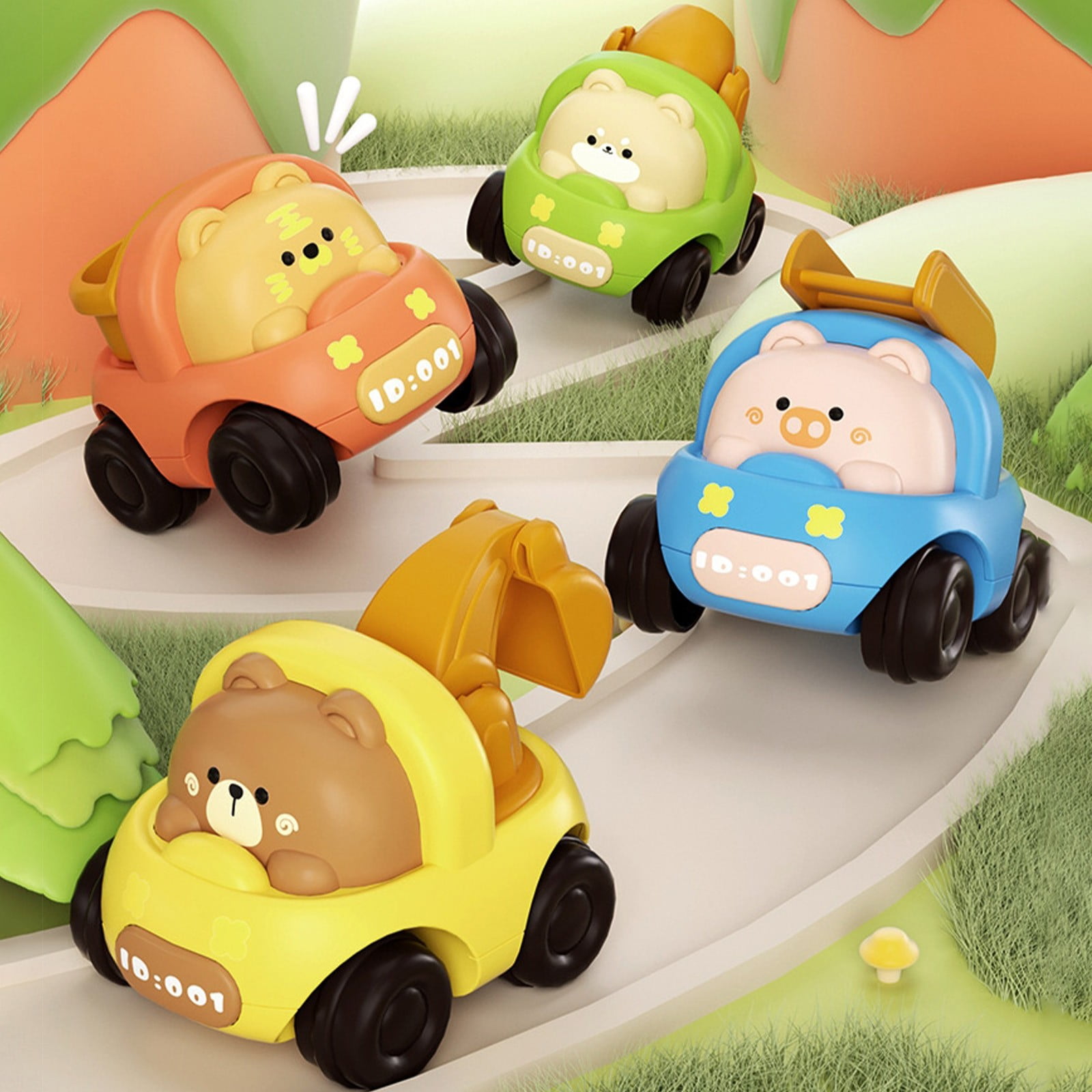Tdxkok Interactive Toys,Cute Animal Engineering Vehicle Toy Set Press ...