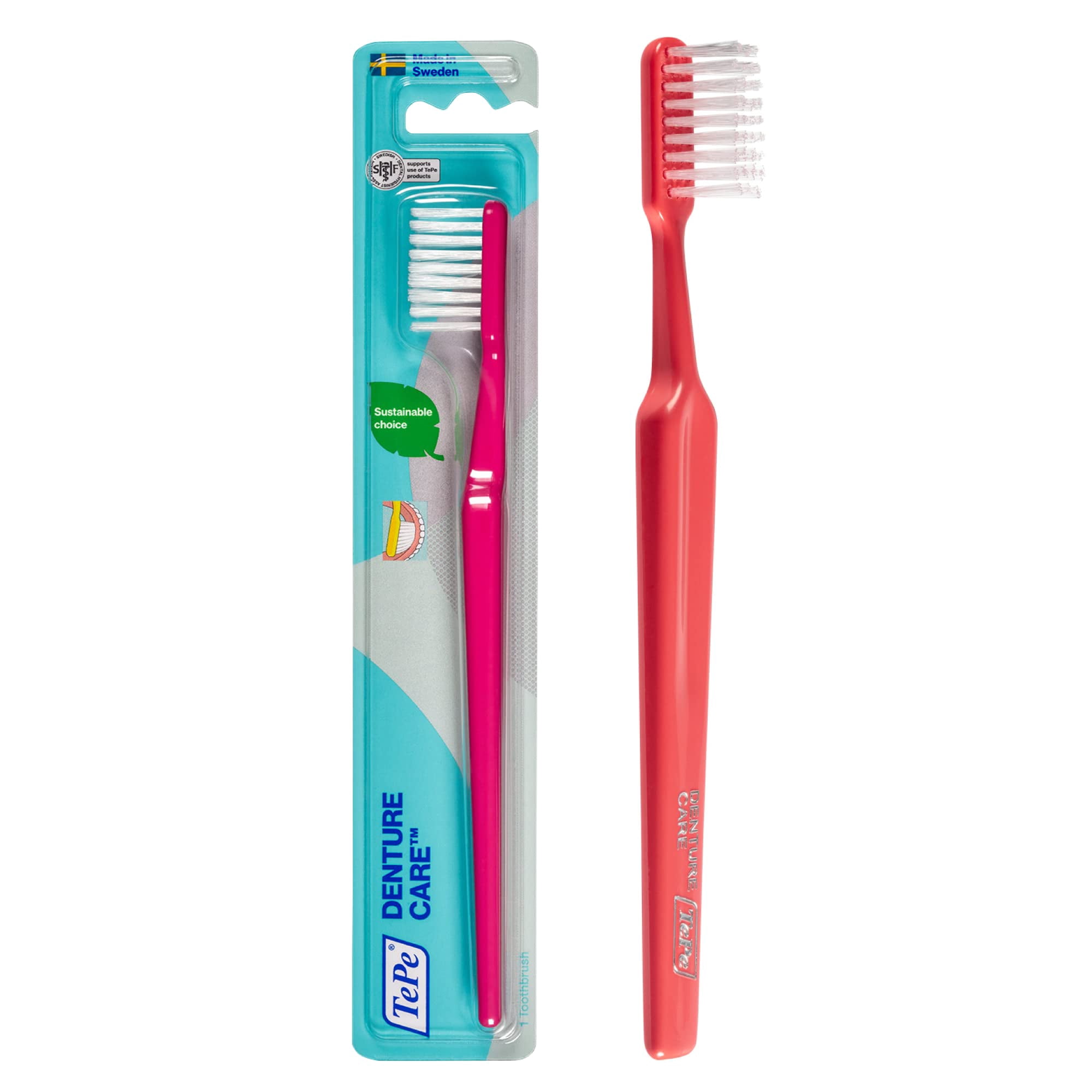 TePe Denture Brush, Denture Cleaner Firm Bristle Toothbrush for Full or ...