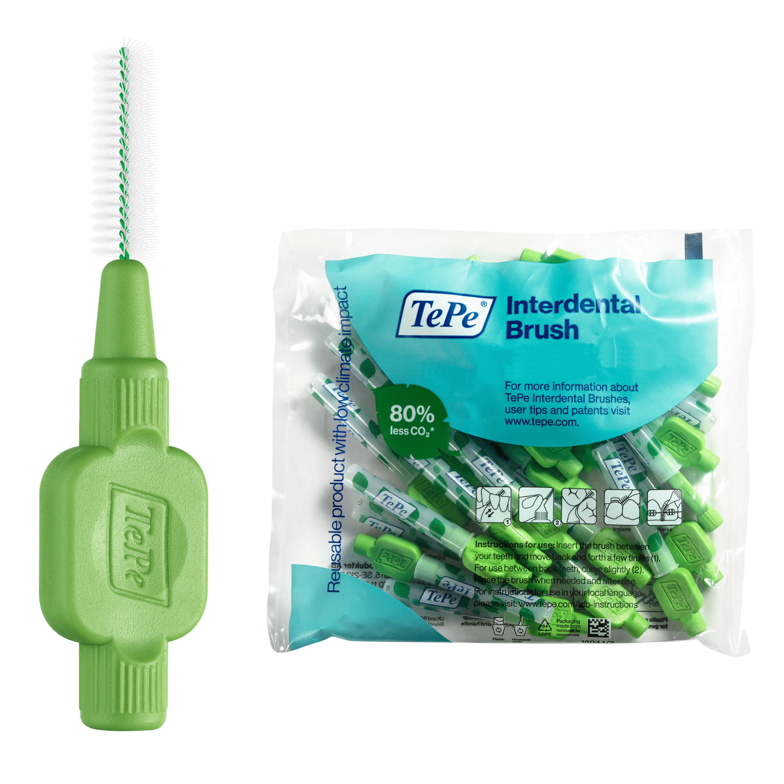 TePe Original Interdental Brush, 0.8mm, Green, Soft Dental Brush for ...