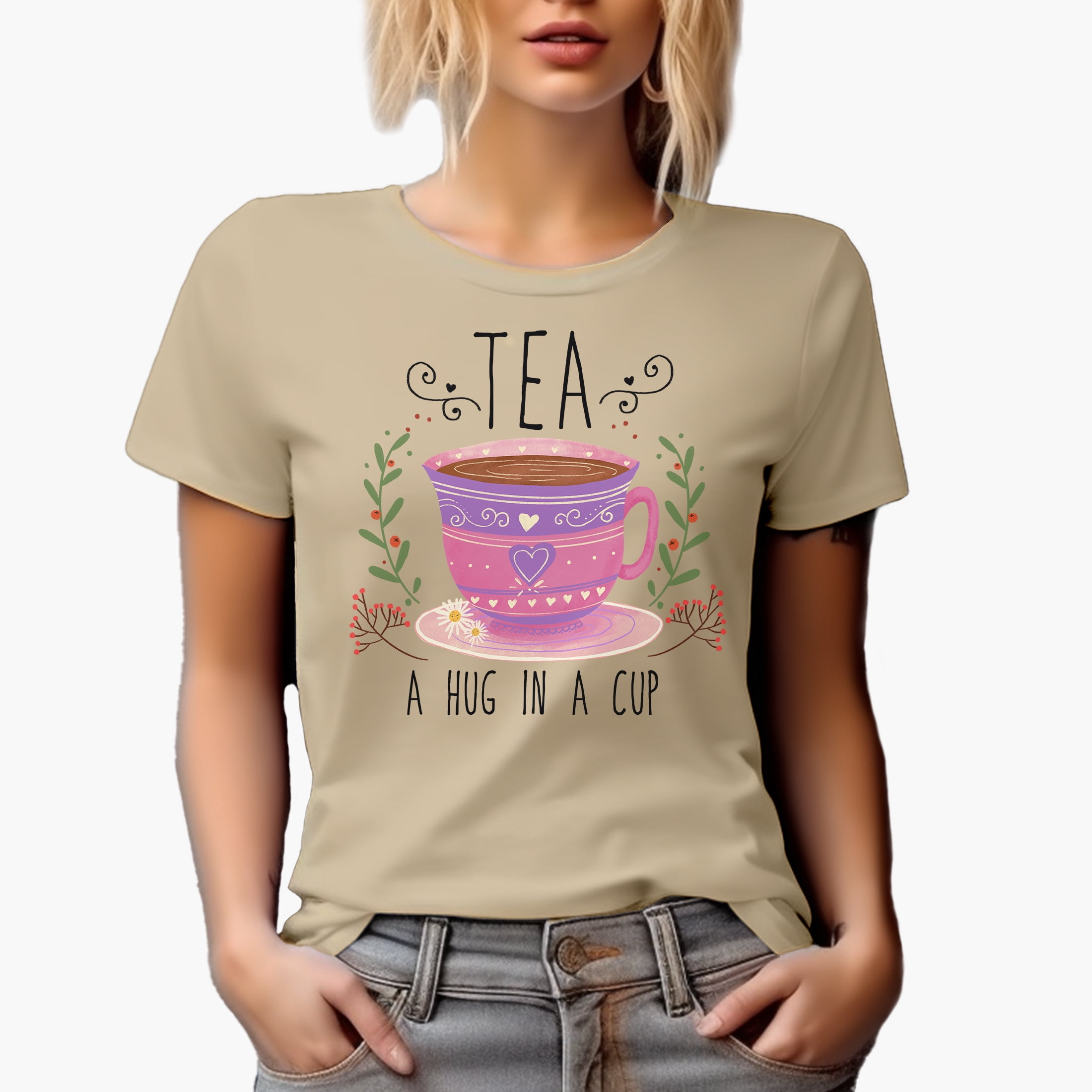 Tea, A Hug in a Cup Quote with Cute Hand Drawn Teacup or Cup of Tea Art ...