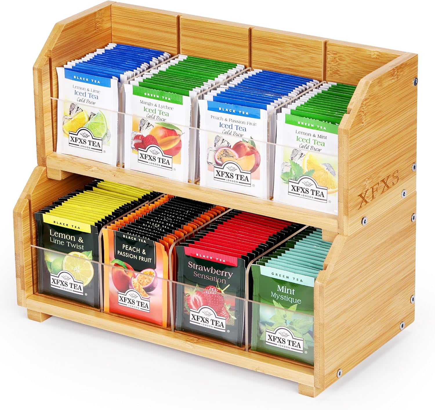 Tea Bag Organizer, 2 Layer Stackable Bamboo Tea Box Organizer Storage ...