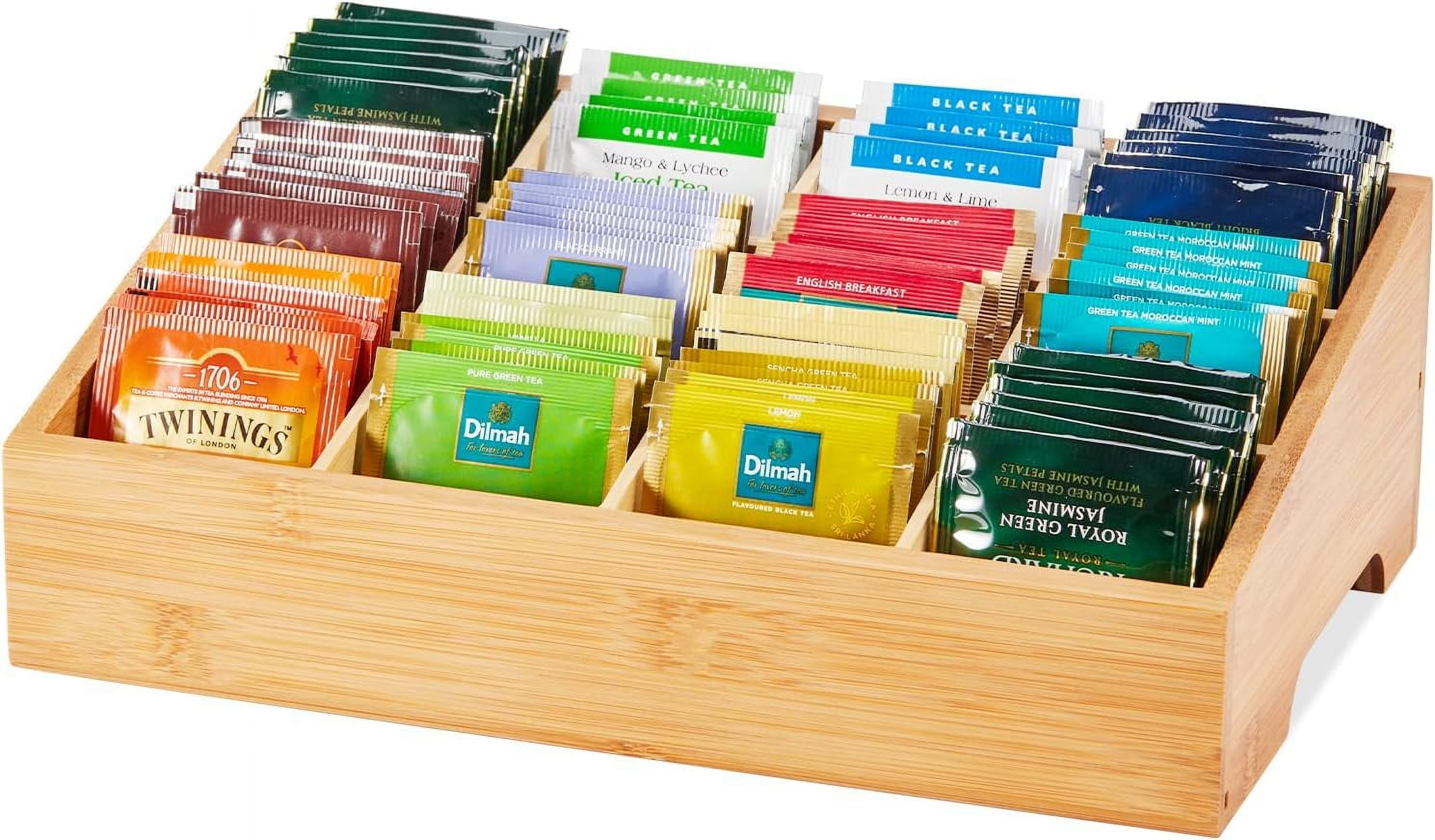 Tea Bag Organizer - Bamboo Tea Storage Organizer With 12 Compartments ...
