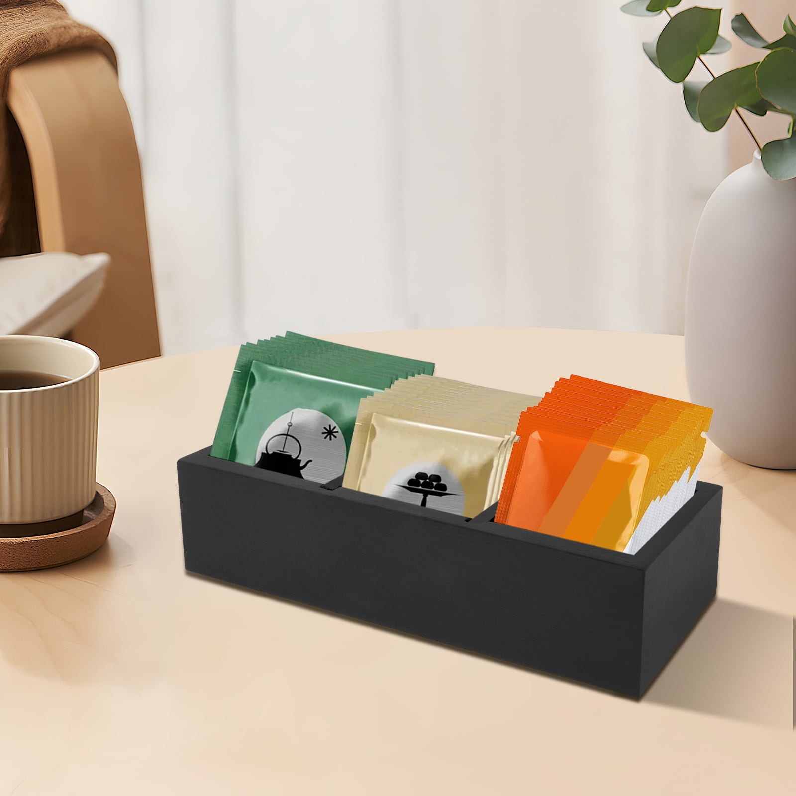 Tea Bag Organizer Black Wooden Tea Bag Holder, Tea Storage Containers ...