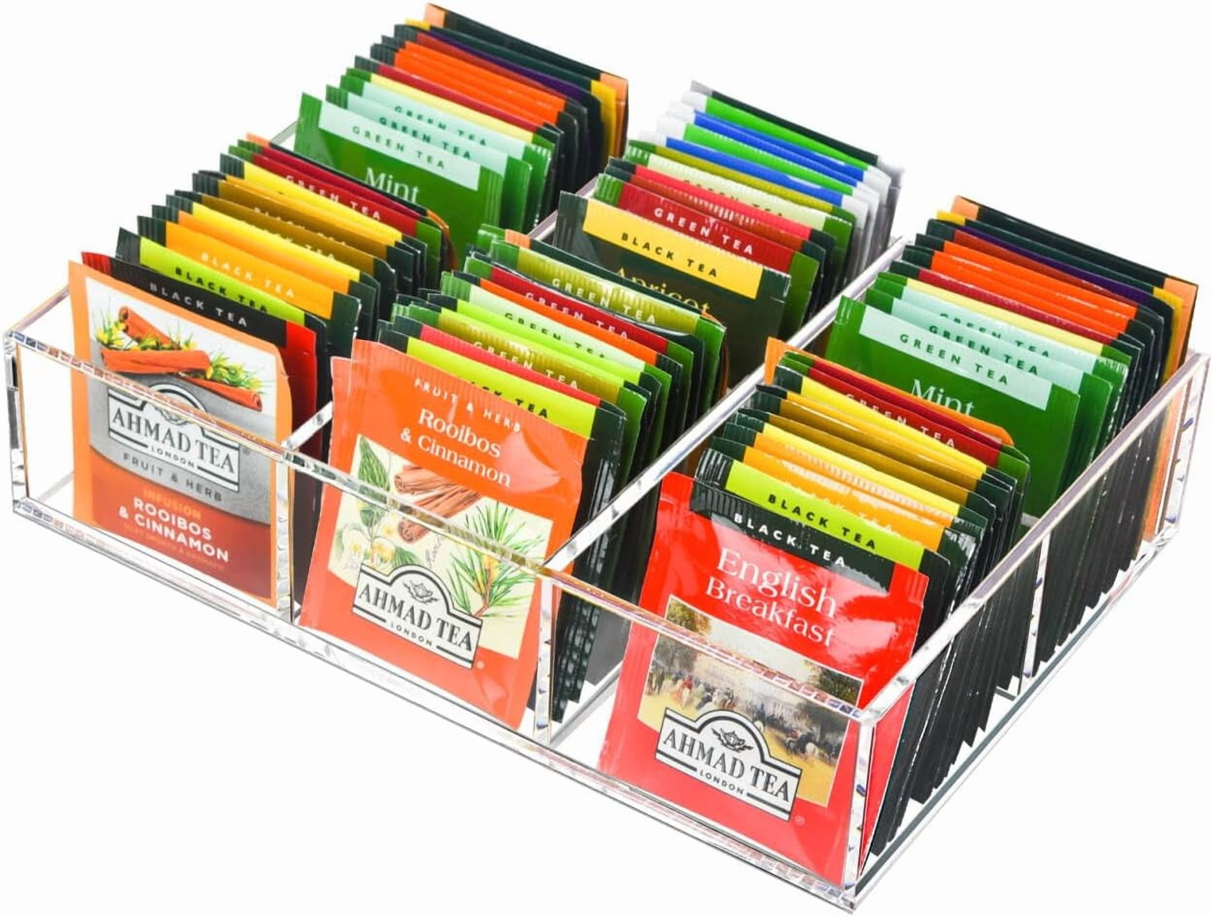 Tea Bag Organizer, Clear Acrylic Tea Bag Holder with 6 Slot, Tea Packet ...