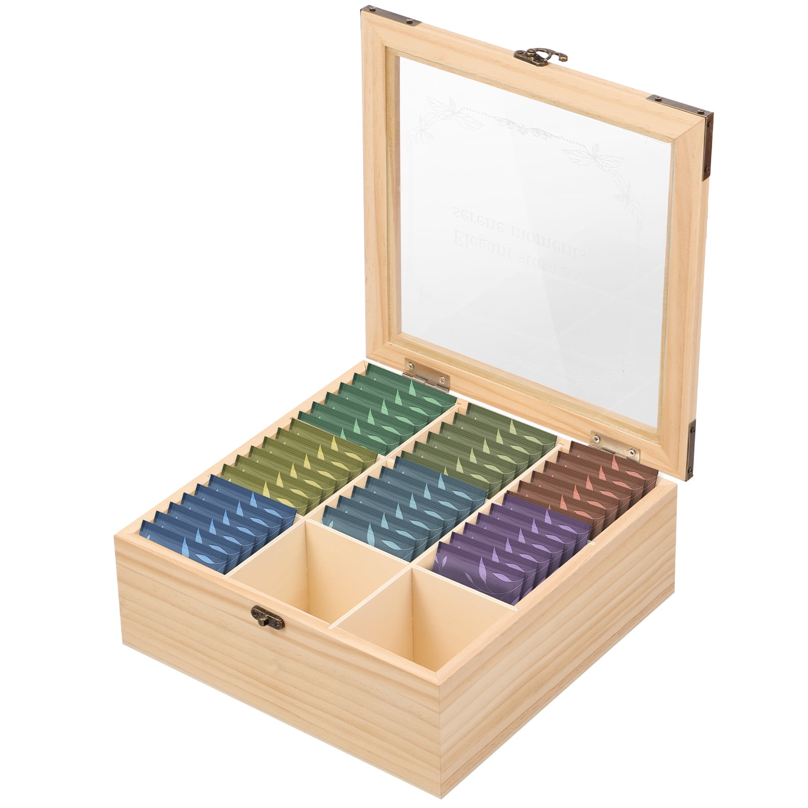 Tea Bag Organizer Pine Coffee Bag Storage Box Clear Sorting Easy to ...