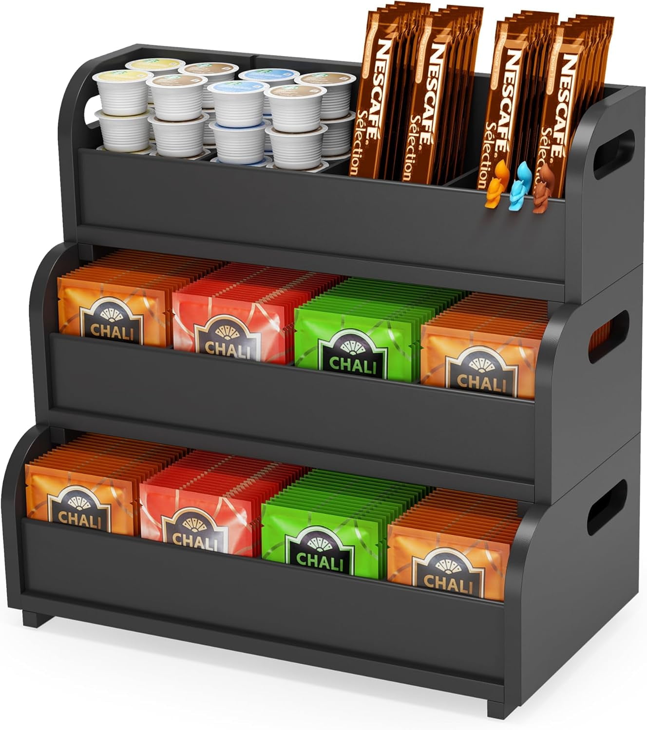 Tea Bag Organizer Storage Holder- Bamboo Teabag Display Rack 3-Tier ...