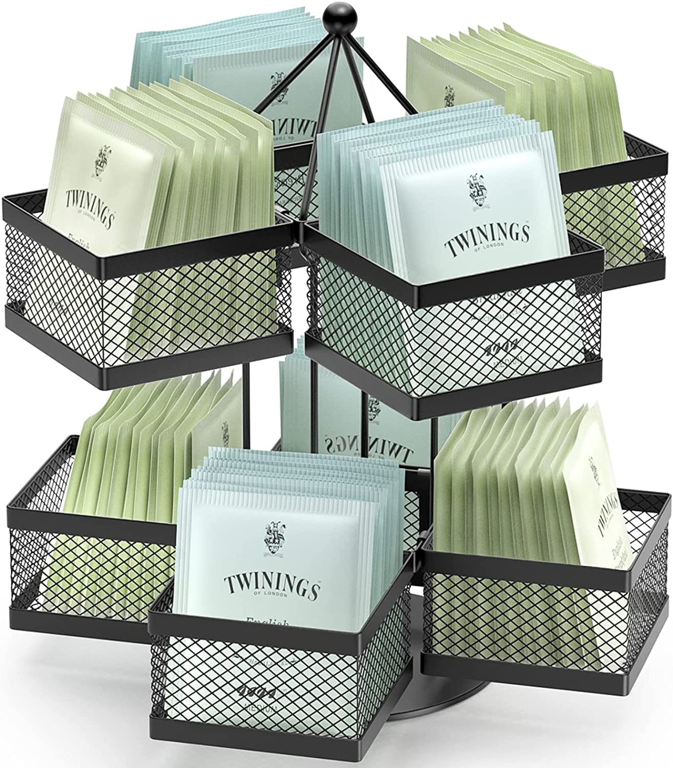 Tea Bag Organizer, Tea Bag Storage Holder Spinning Carousel 96 Teabags ...