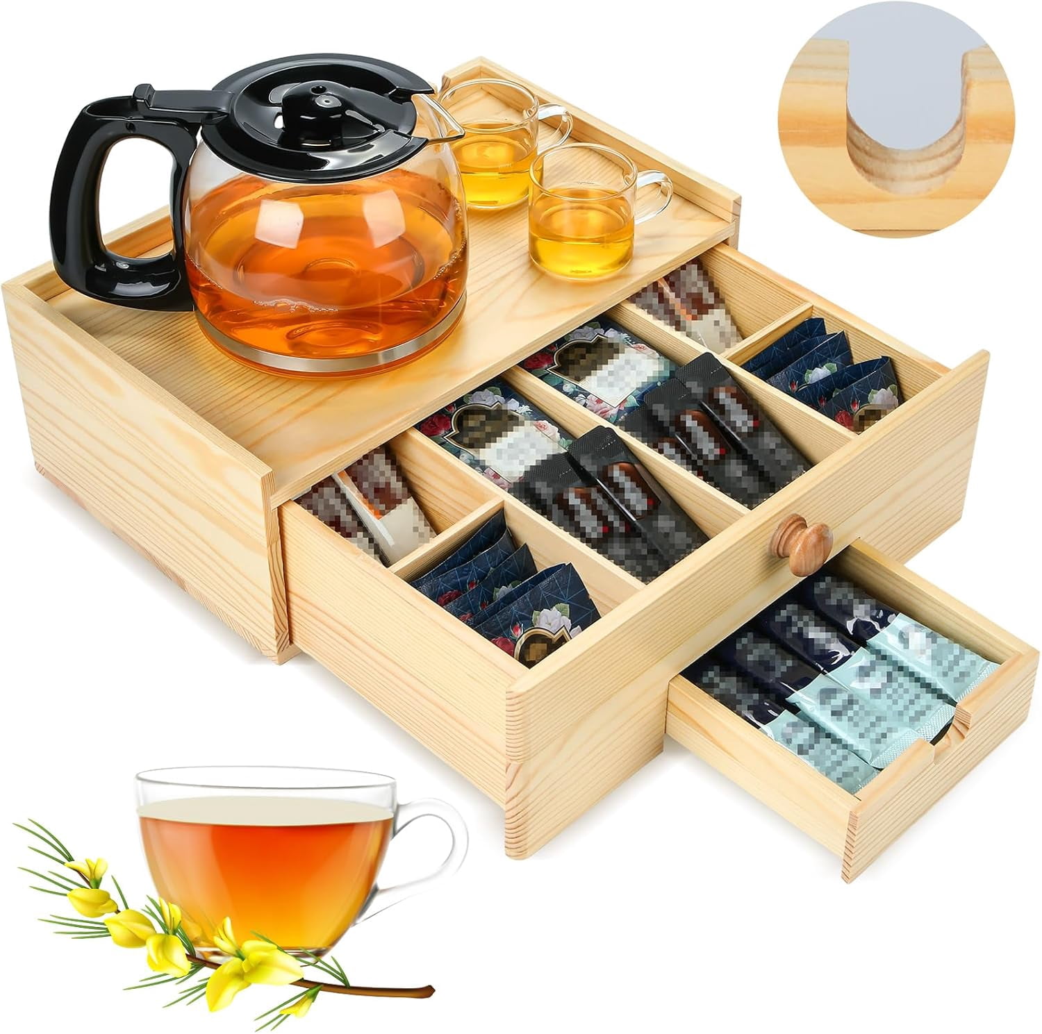 Tea Bag Organizer Wood Tea Organizer Storage Box 8 Compartments ...