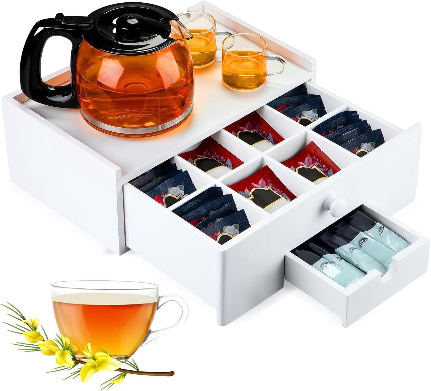 Tea Bag Organizer Wood Tea Organizer Storage Box 8 Compartments ...