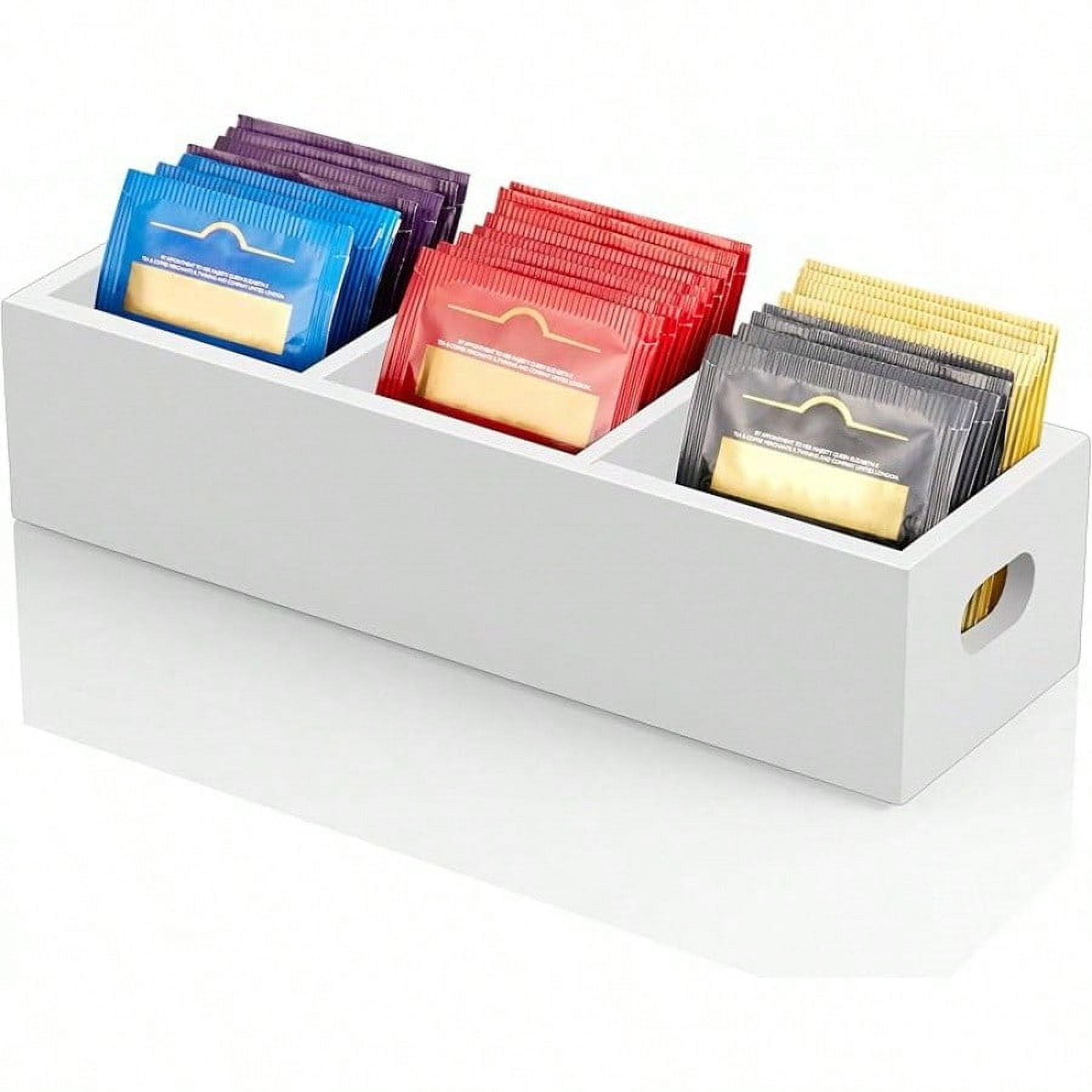 Tea Bag Organizer, Wooden Tea Bag Holder, White Tea Bag Chest With 3 ...