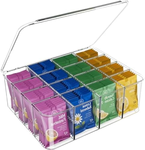 Tea Bags Organizer: Tea Bag Storage Organizer with Lid, Clear Tea Bags ...