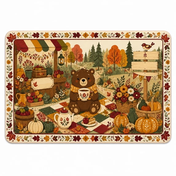 Tea Bear Woodland Market Rectangle Rug for Bedroom Fall - Walmart.com