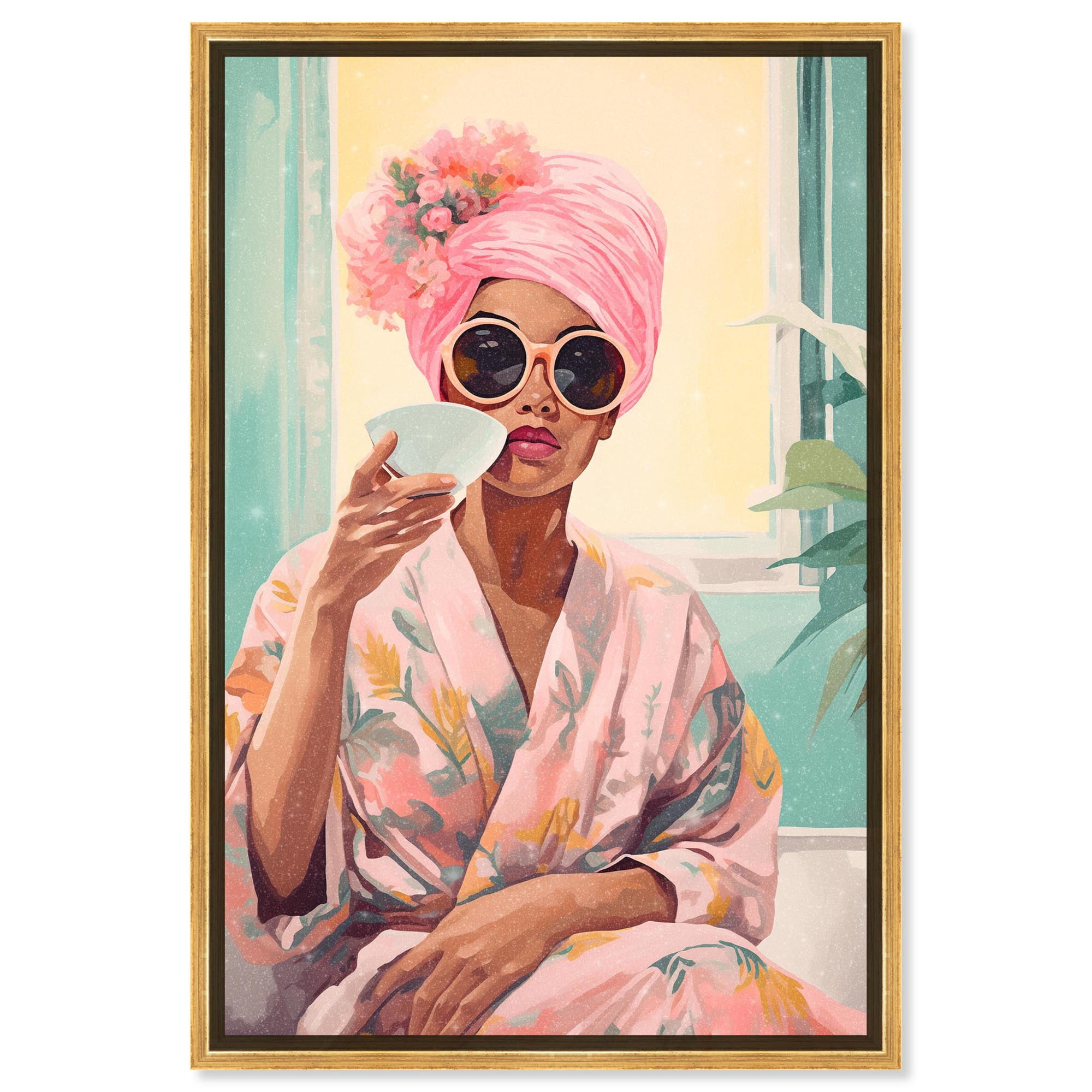 Tea Before Bath Canvas Trendy Bathroom Art by Notoriart, Gold Frame, 36 ...