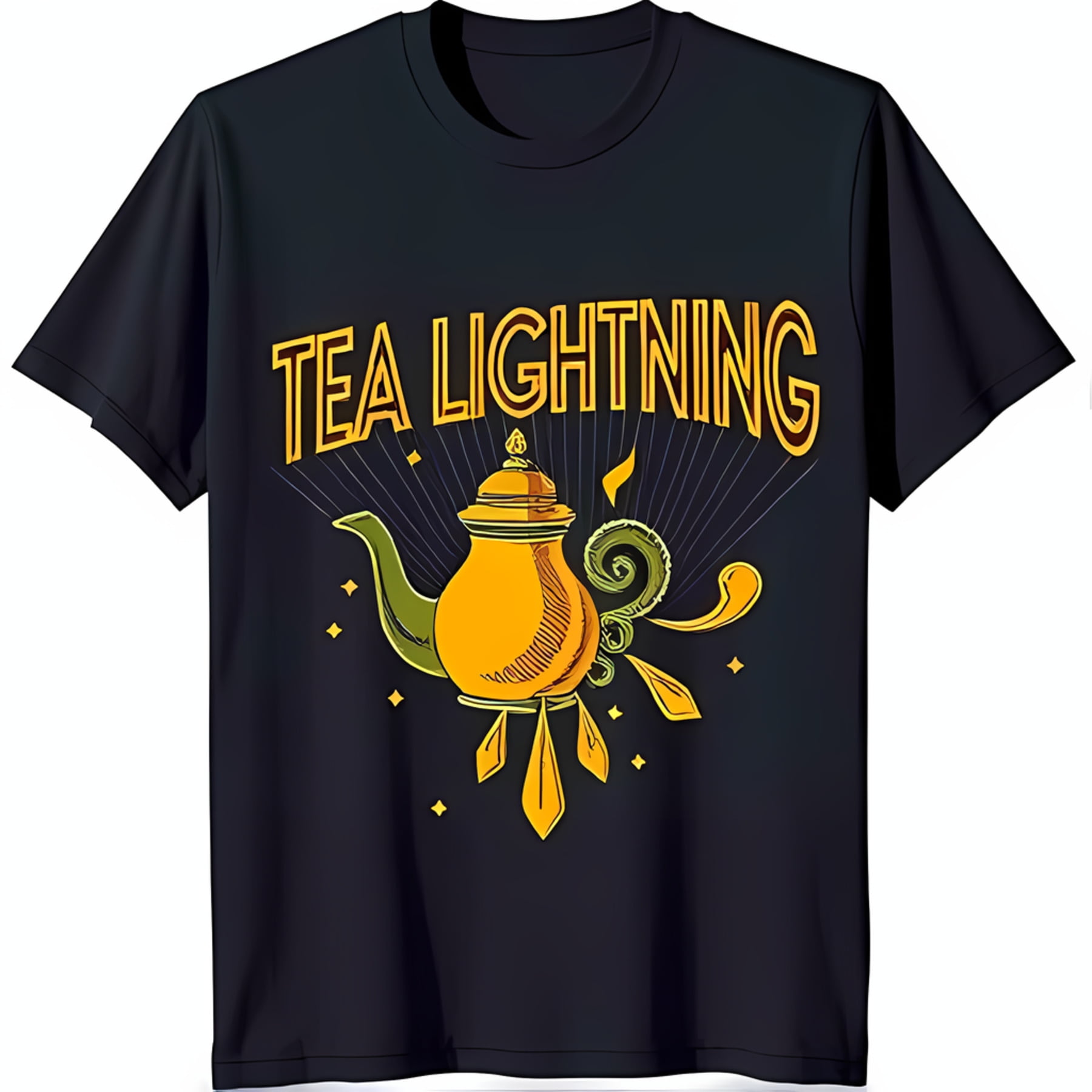 Tea Black T-Shirt with Vibrant Teapot Design and Leaves - Walmart.com