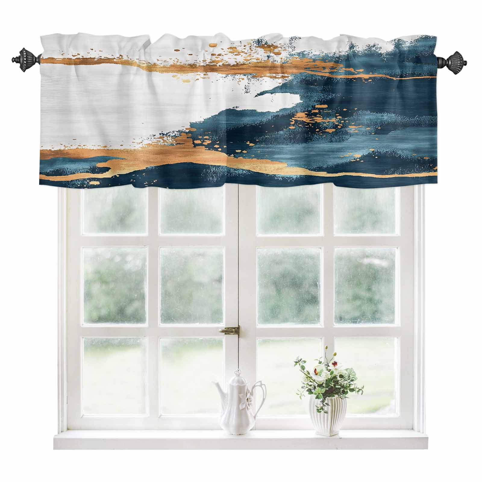 Tea Blue Yellow Kitchen Valances for Windows 42x12 Inch Kitchen ...