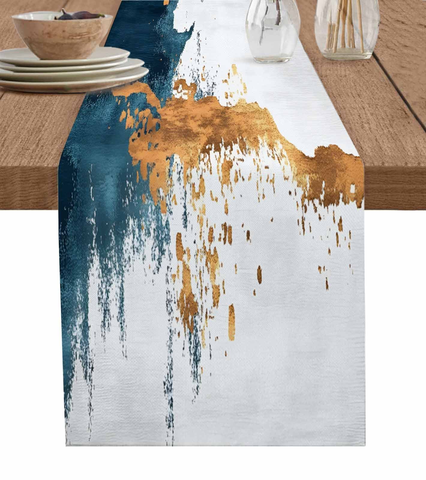 Tea Blue Yellow Table Runner 72 Inches, Modern Abstract Art Aesthetics ...