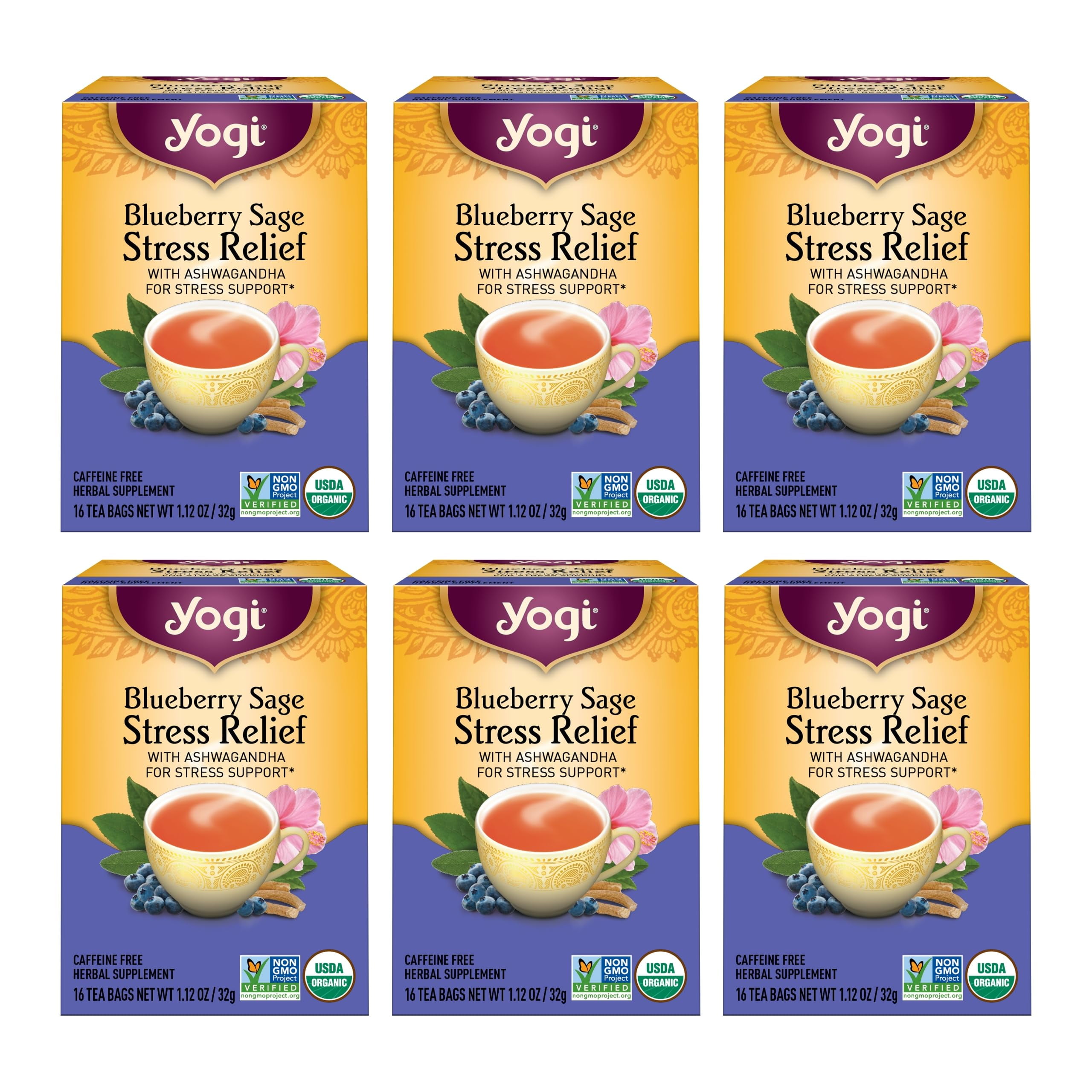 Tea Blueberry Sage Stress Relief - 16 Tea Bags Per Pack (6 Packs ...
