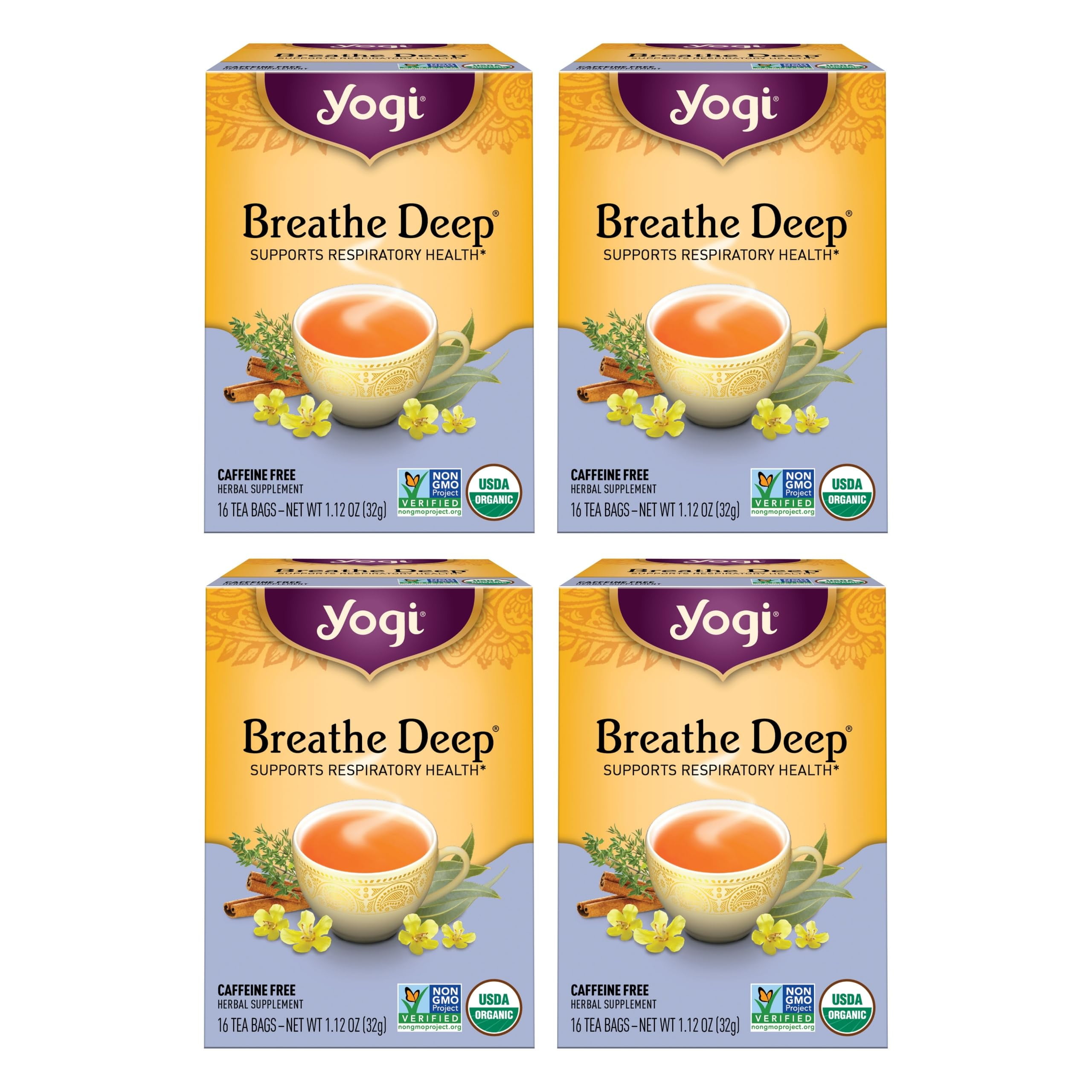 Tea Breathe Deep Tea - 16 Tea Bags Per Pack (4 Packs) - Organic ...