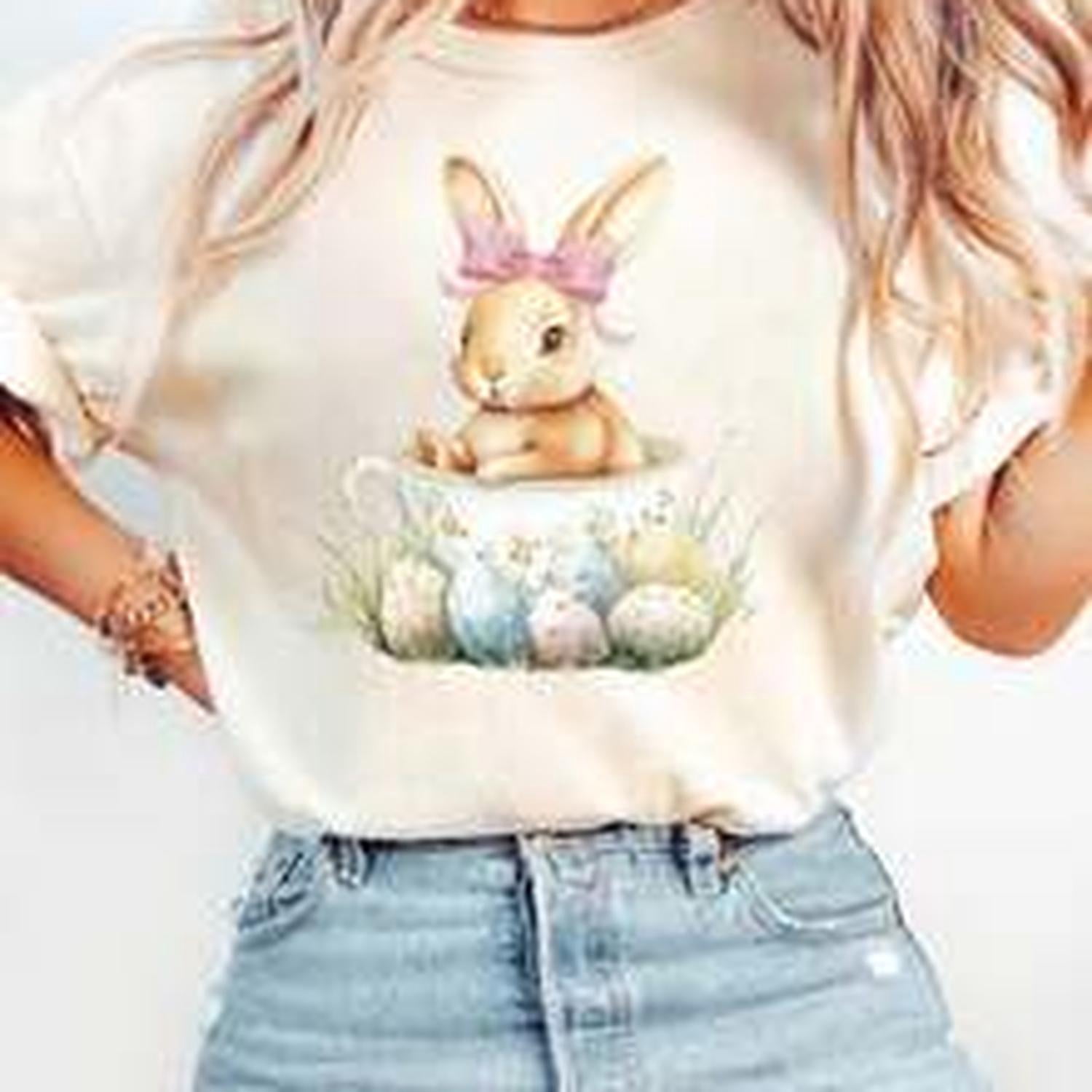 Tea Cup Bunny , Cute Easter Shirt, Spring Bunnhirt, Cottagre Easter ...