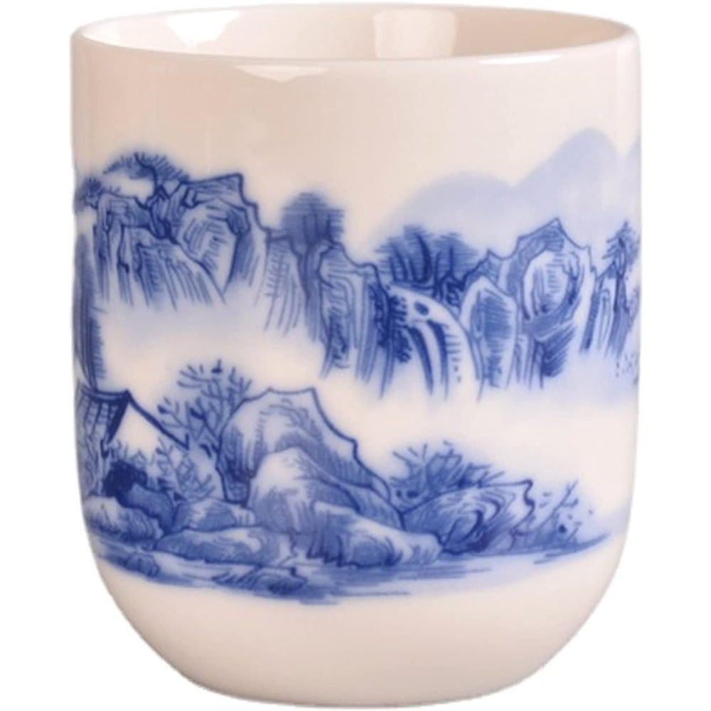 Tea Cup with Landscape Design Blue and White Ceramic Porcelain ...