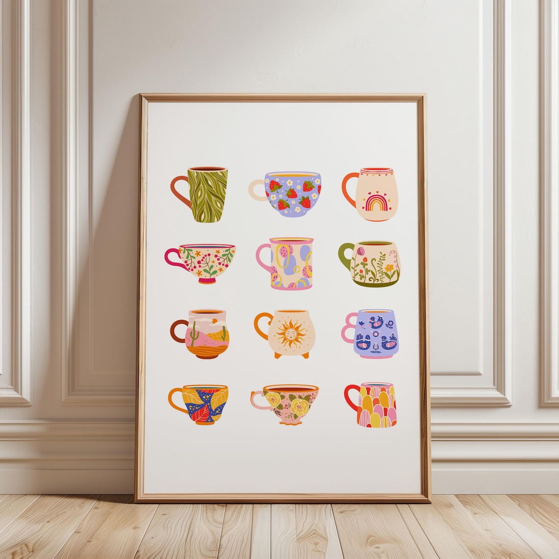 Tea Cup Poster, Tea Mug Poster, Colorful Kitchen Wall Art, Coffee And ...
