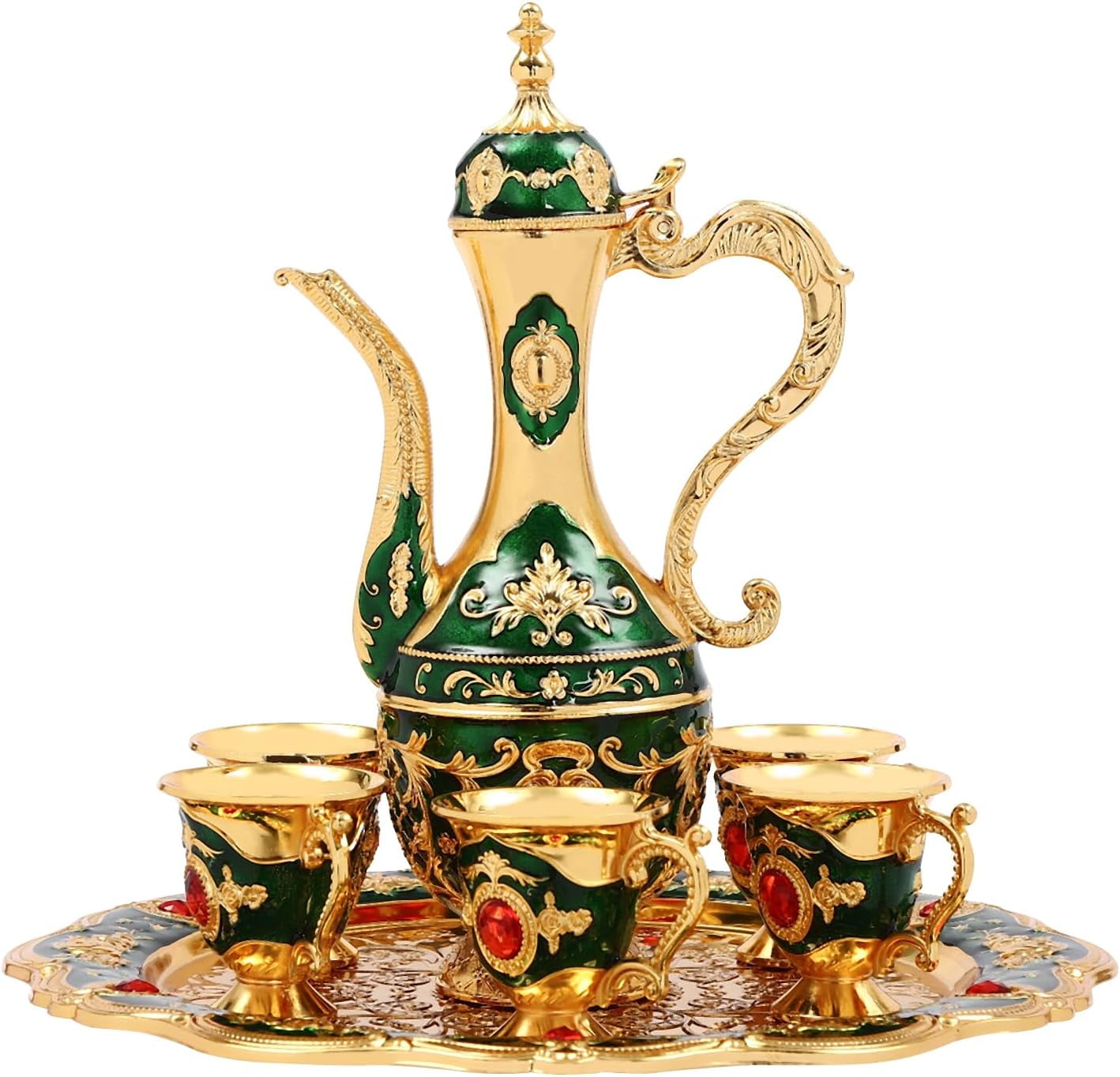 Tea Cup Set,250ml/8.45oz Vintage Coffee & Tea Pot Set with Tray and 6 ...