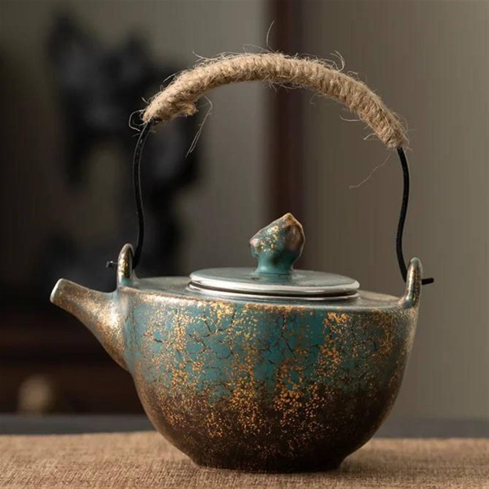 Tea Cup Set Evergreen Glaze Small Teapot Tea Maker Filter Kettle Kung ...