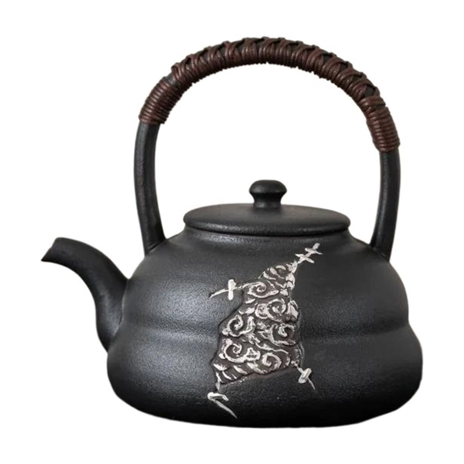 Tea Cup Set Pottery Handmade Alum Black Teapot Warmer Ceramic Retro Tea ...