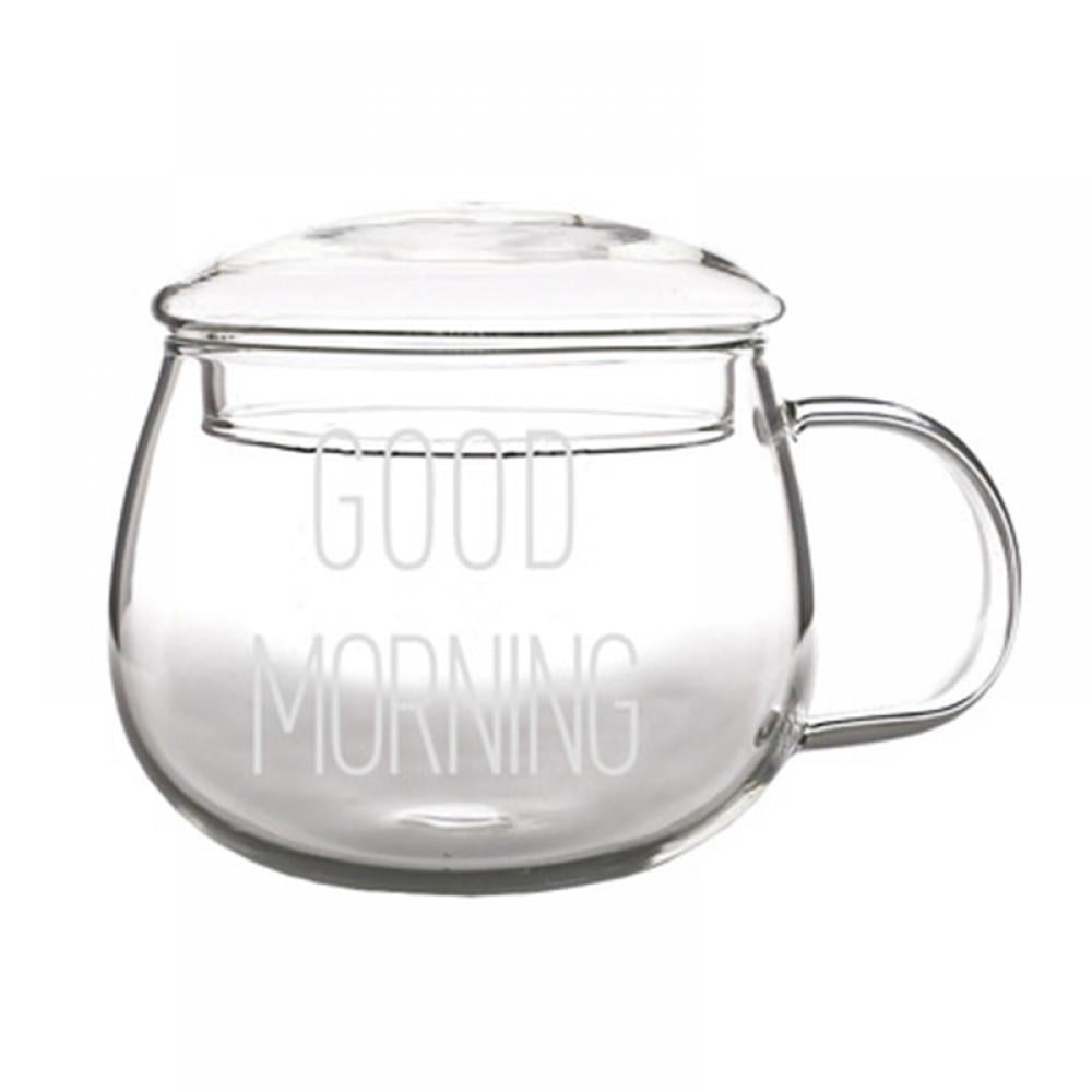 Tea Cups Thickened Glass Cups with Lid, Simple Teacups Great for Family ...