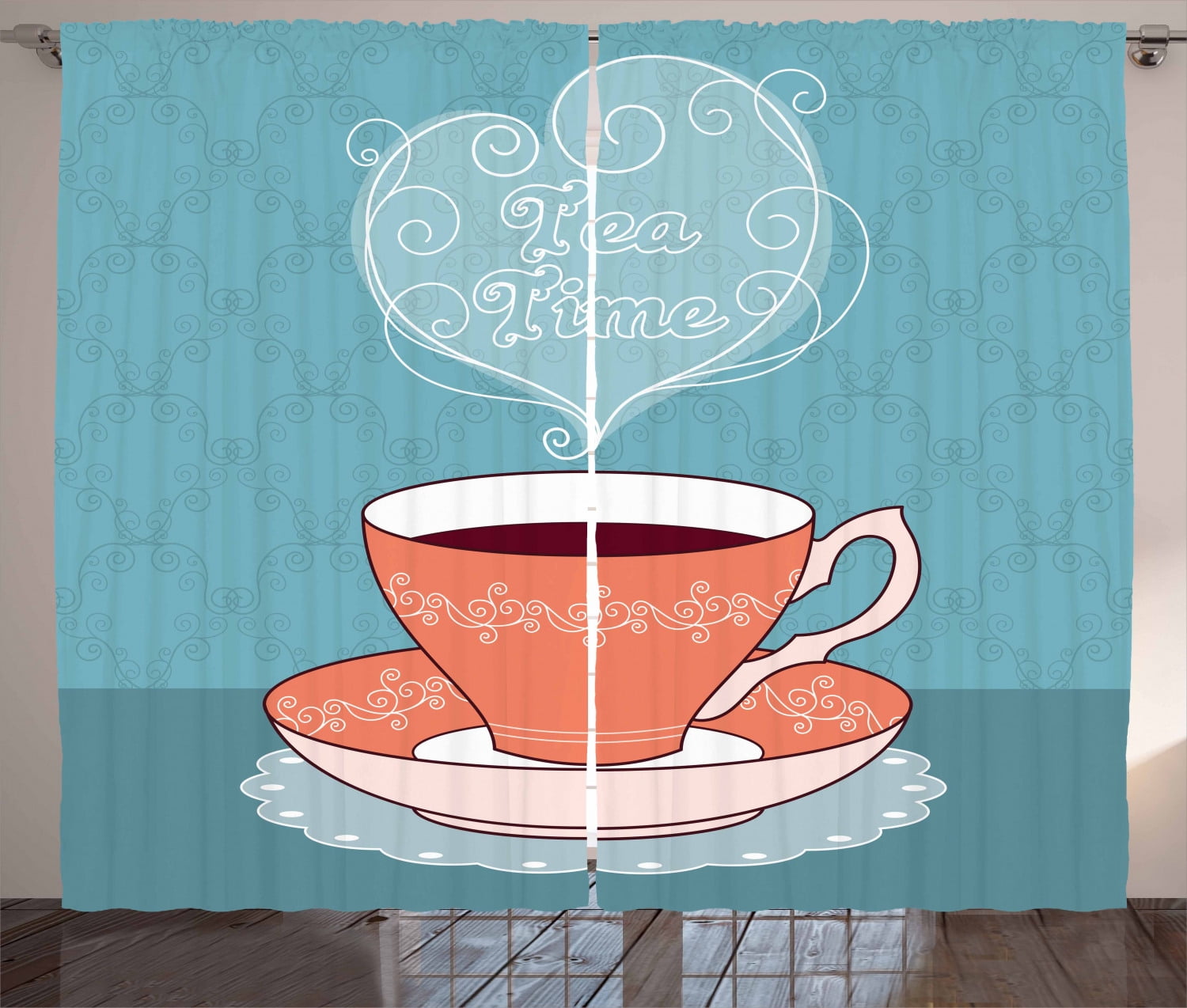 Ambesonne Tea Curtains 2 Panel Set, Teatime Calligraphy with a Cup, 108 ...