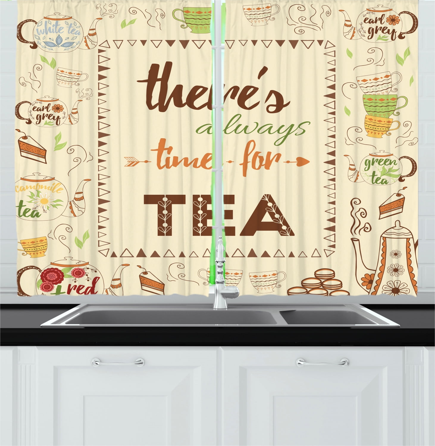 Tea Curtains 2 Panels Set, There is Always Time for Tea Inspirational ...