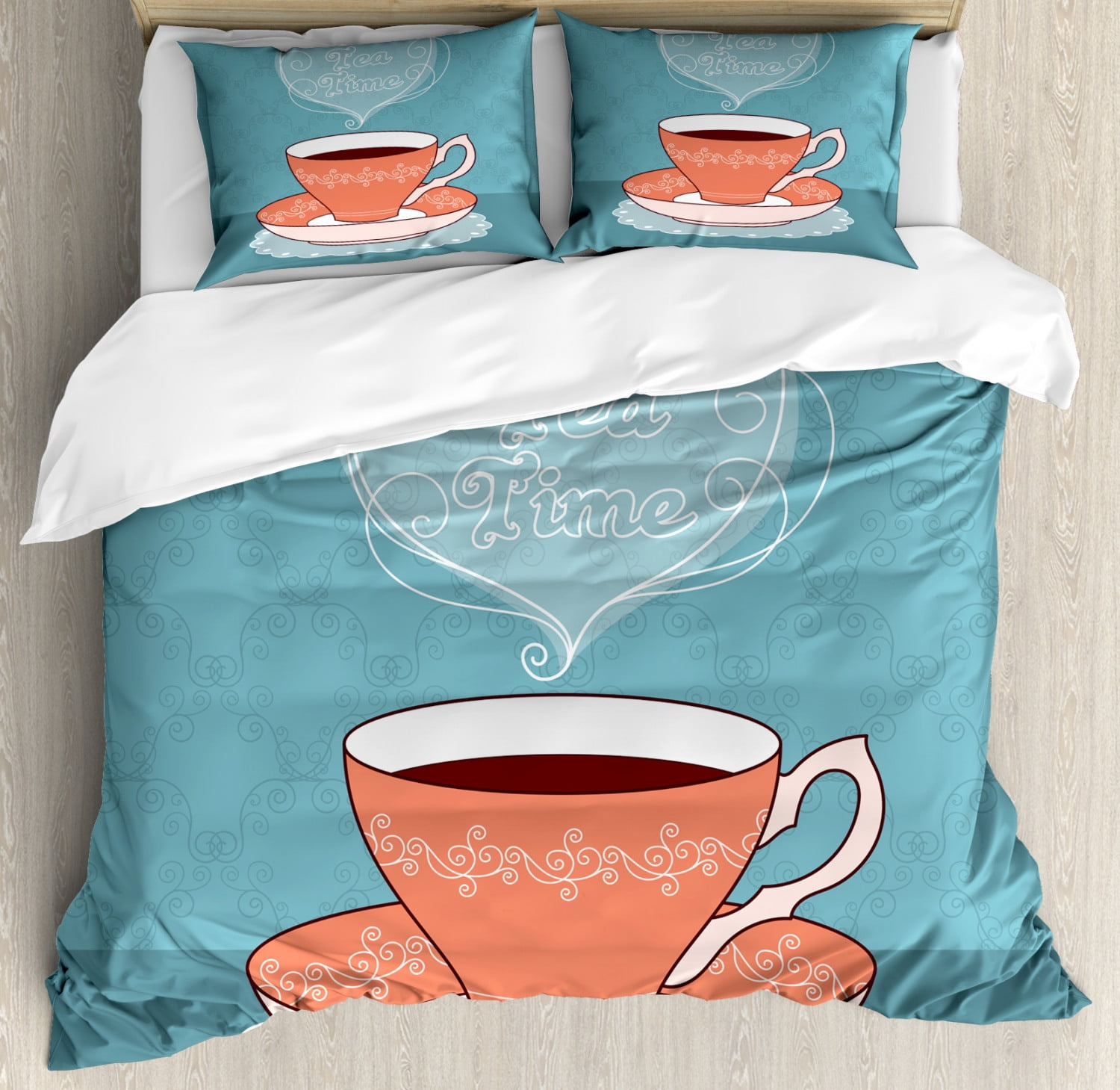 Tea Duvet Cover Set King Size, Teatime Calligraphy with A Classic ...