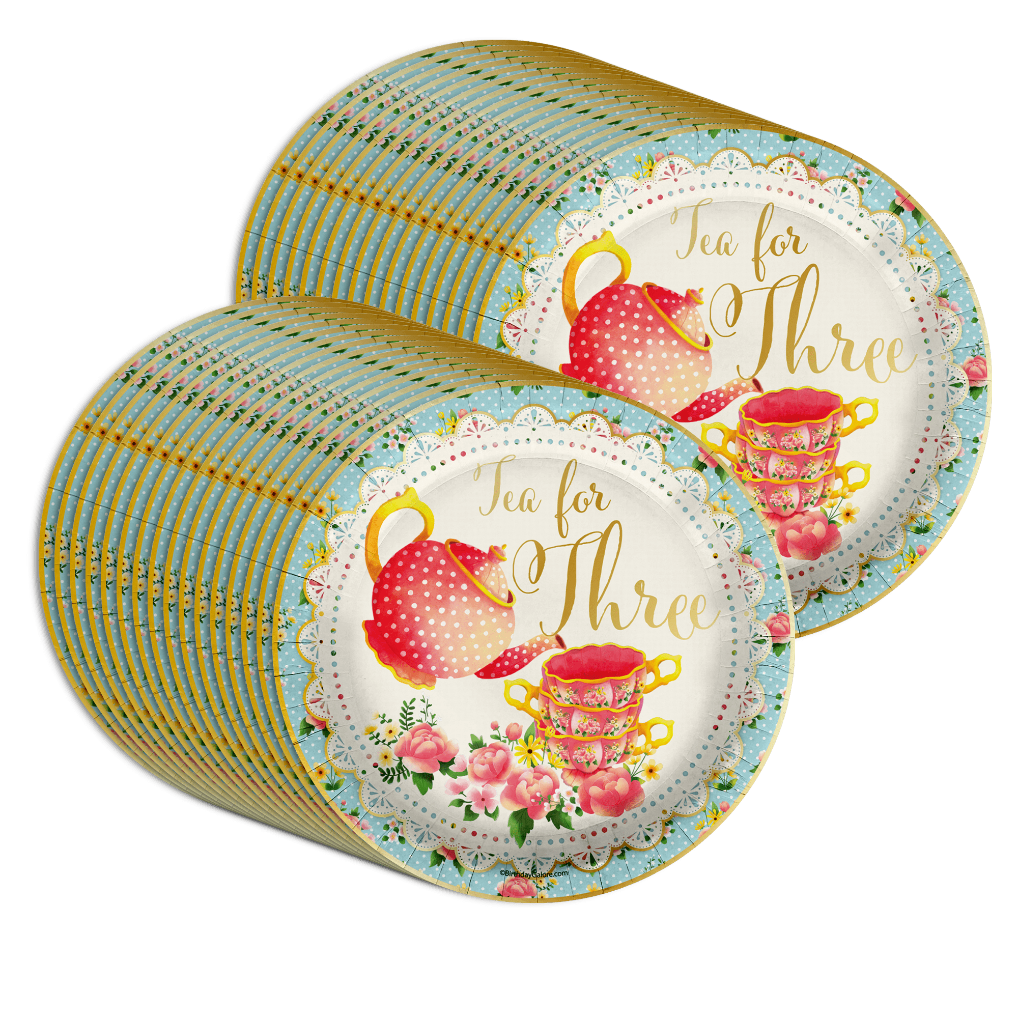 Tea For Three 3rd Birthday Party Supplies Large 9" Paper Plates in Bulk ...