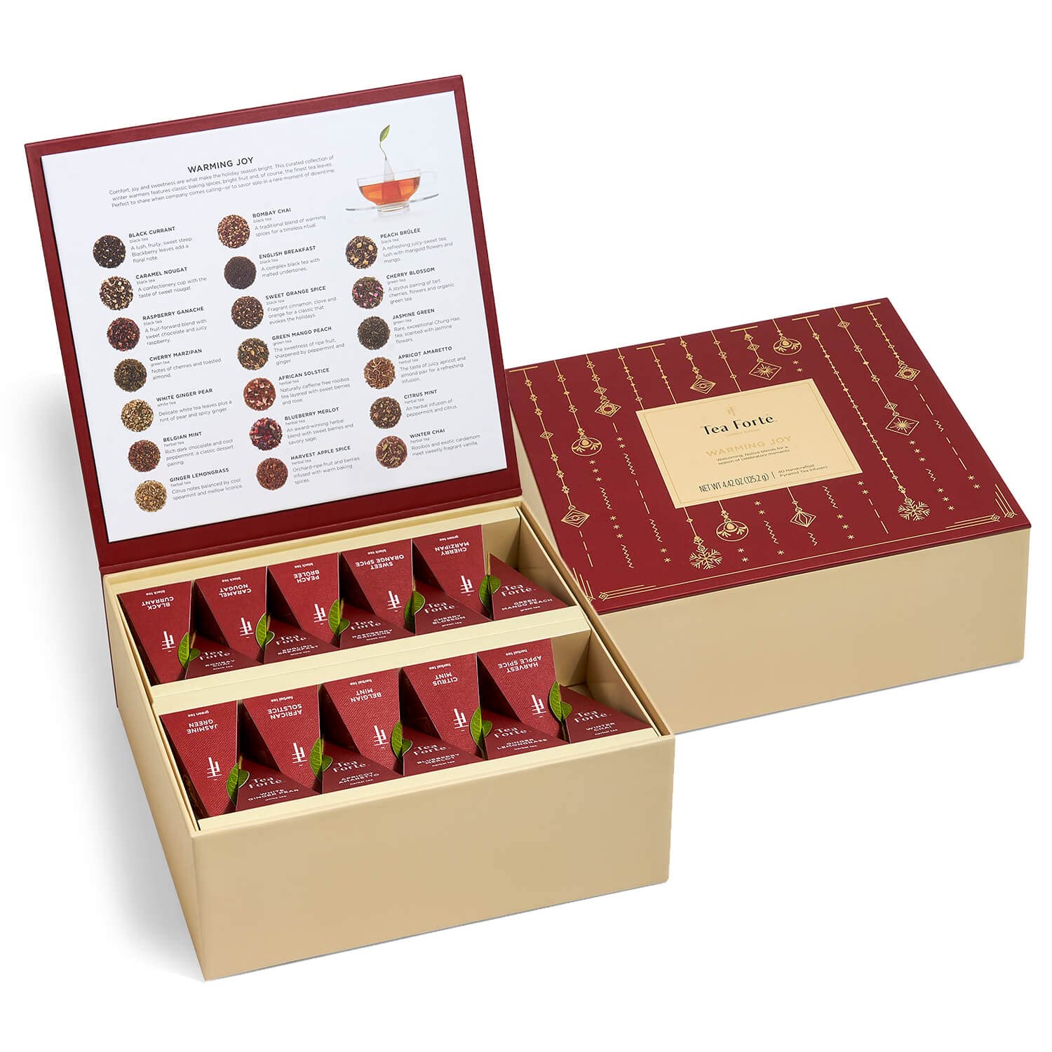 Tea Forte Tea Chest With 40 Handcrafted Pyramid Tea Infusers (Warming ...