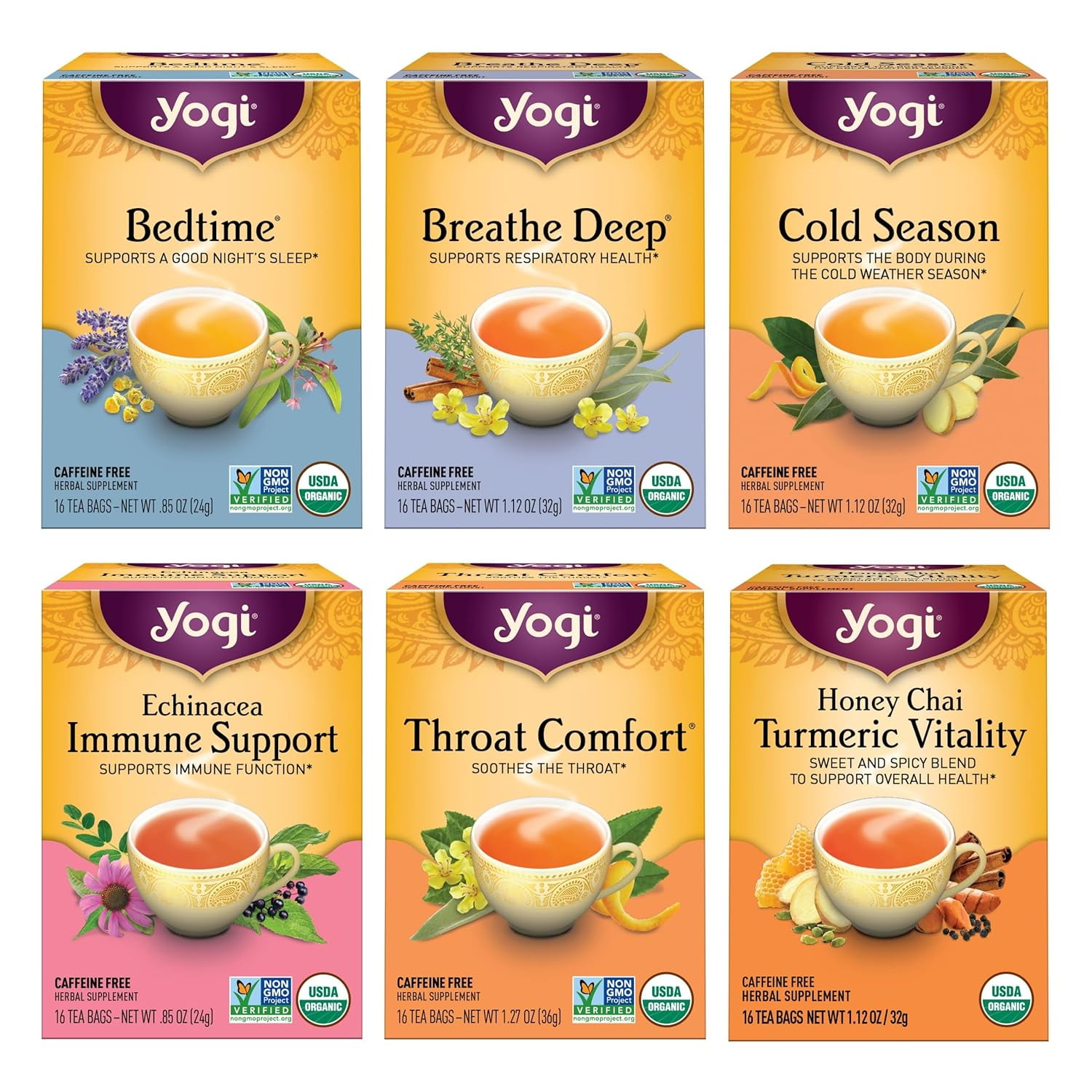 Tea Get Well Variety Pack - 6 Packs of 16 Tea Bags for Cold Season ...