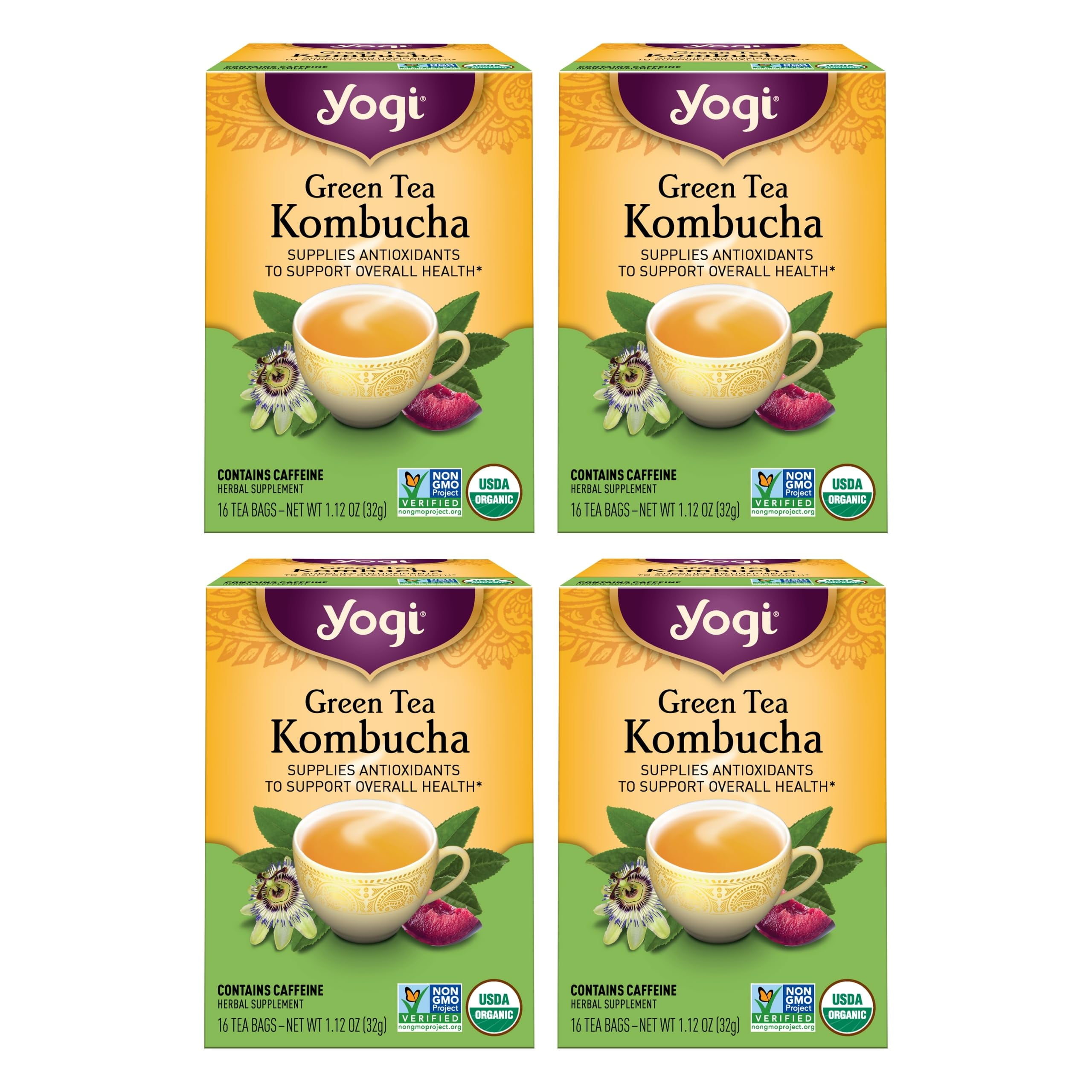 Tea Green Kombucha Tea - 16 Bags Per Pack (4 Packs) - Organic - With ...