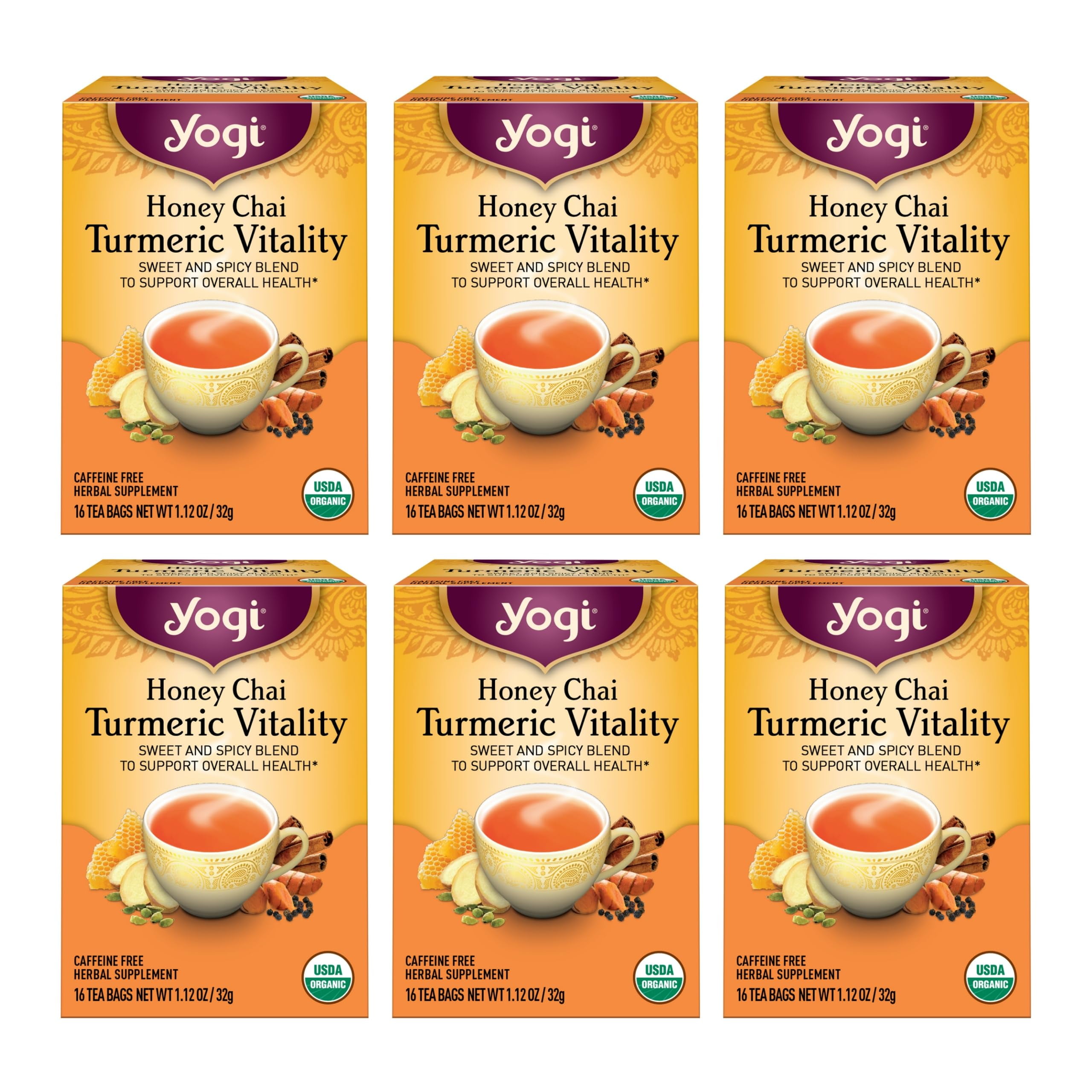 Tea Honey Chai Turmeric Vitality Tea - 16 Tea Bags per Pack (6 Packs ...
