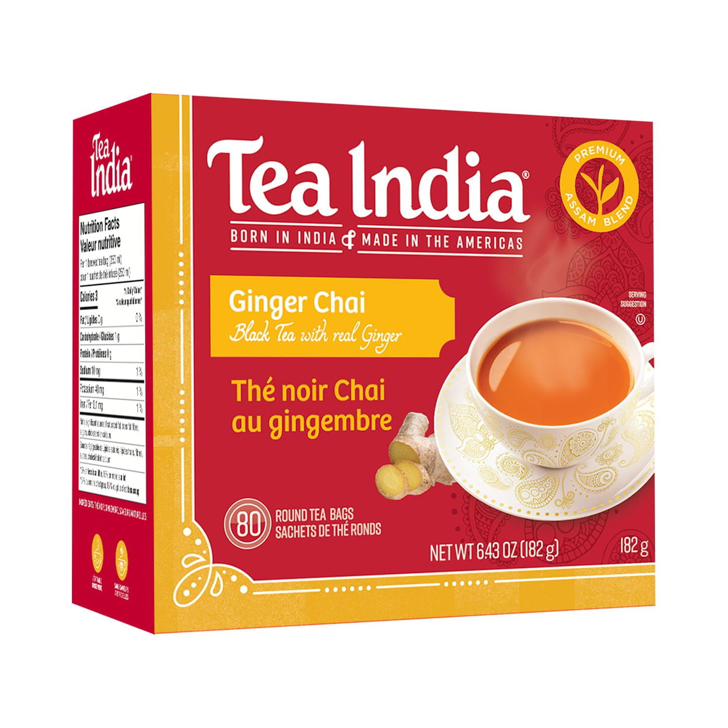 Tea India Ginger Chai Black Tea with Real Ginger Flavorful Blend Of ...