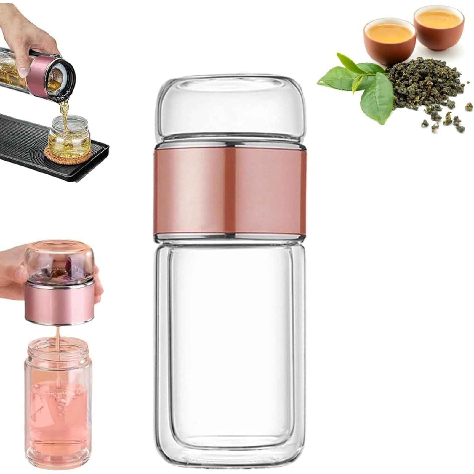 Tea Infuser, Glass Tea Infuser Bottle, 3 in 1 Smart Tea Maker for Loose ...