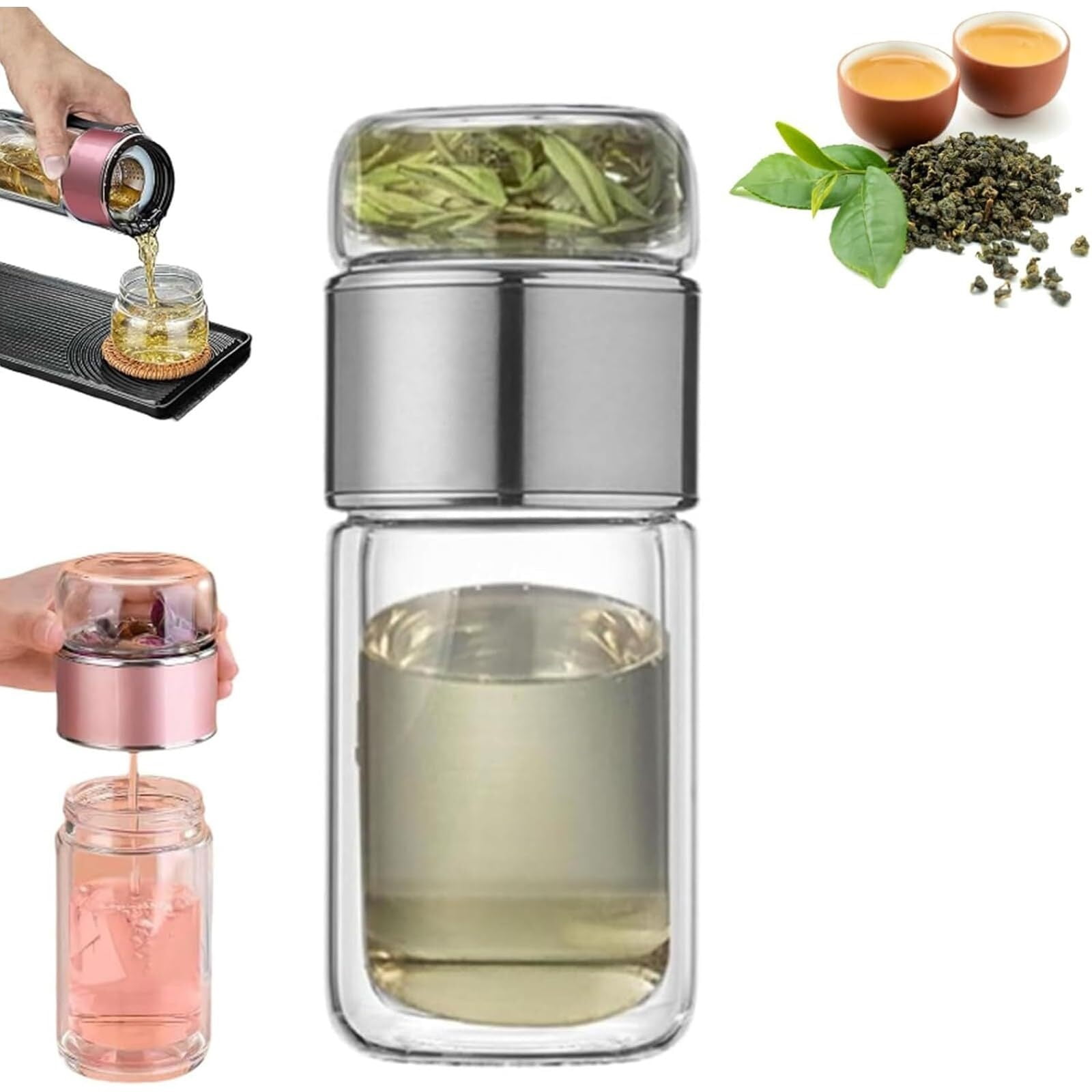 Tea Infuser, Glass Tea Infuser Bottle, 3 in 1 Smart Tea Maker for Loose ...