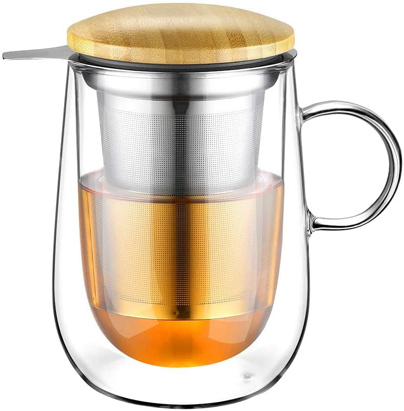 Tea Infuser Mug 14.5oz Glass Tea Cup with Removable Stainless Steel ...