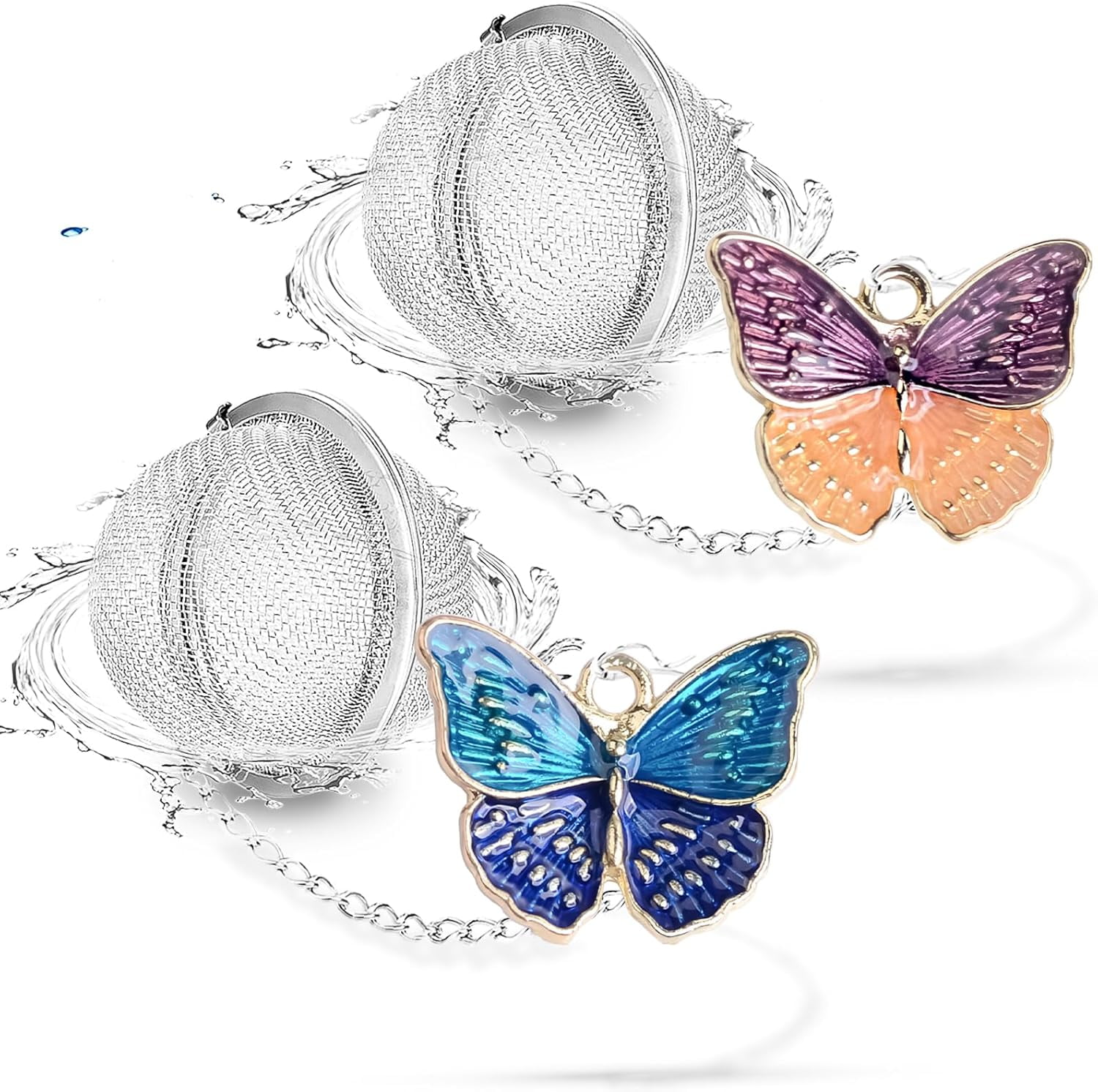 Tea Infuser Set with Dual Butterfly Pendants - Premium Tea Strainers ...