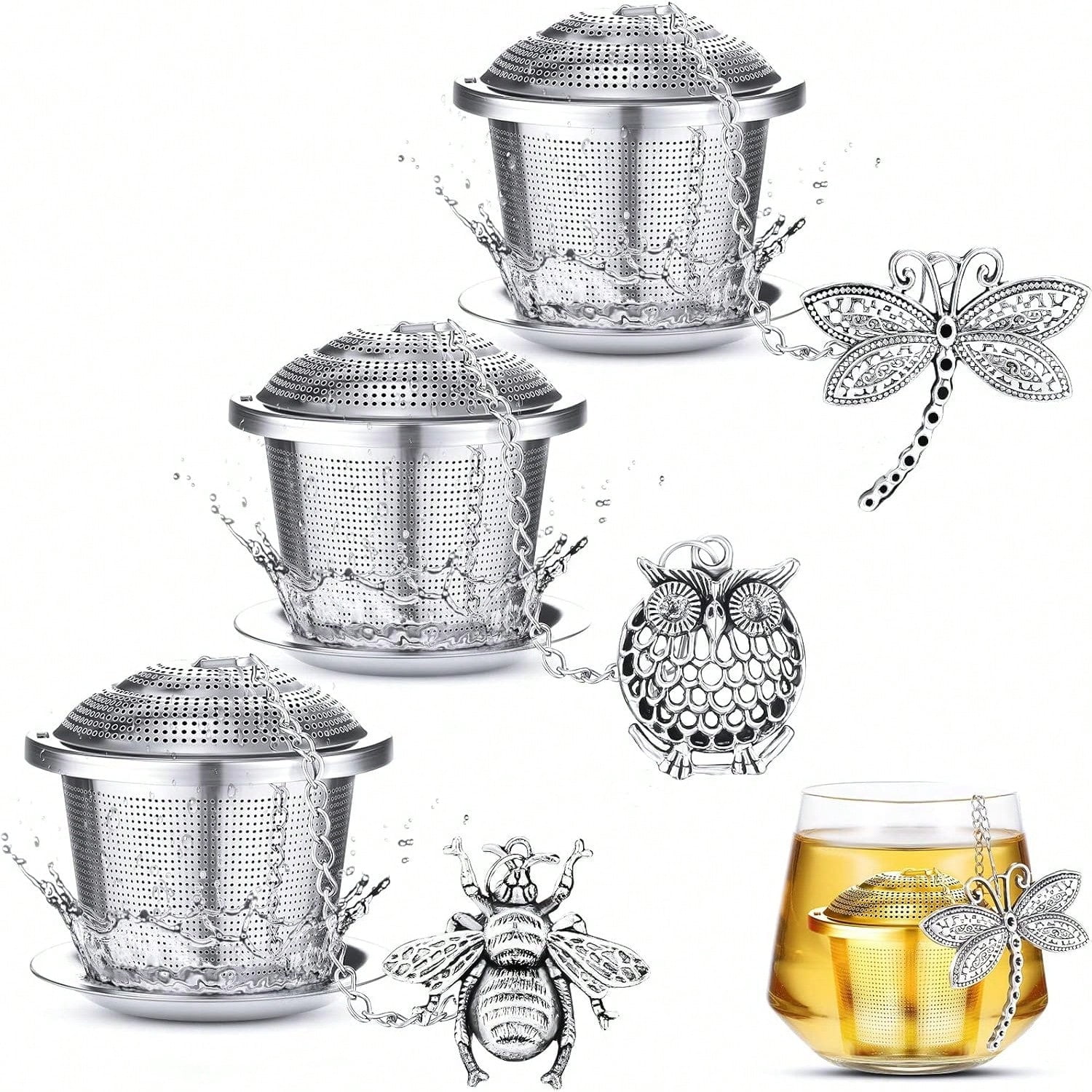 Tea Infusers For Loose 3 Sets Leaf Steeper Strainer Stainless Steel ...