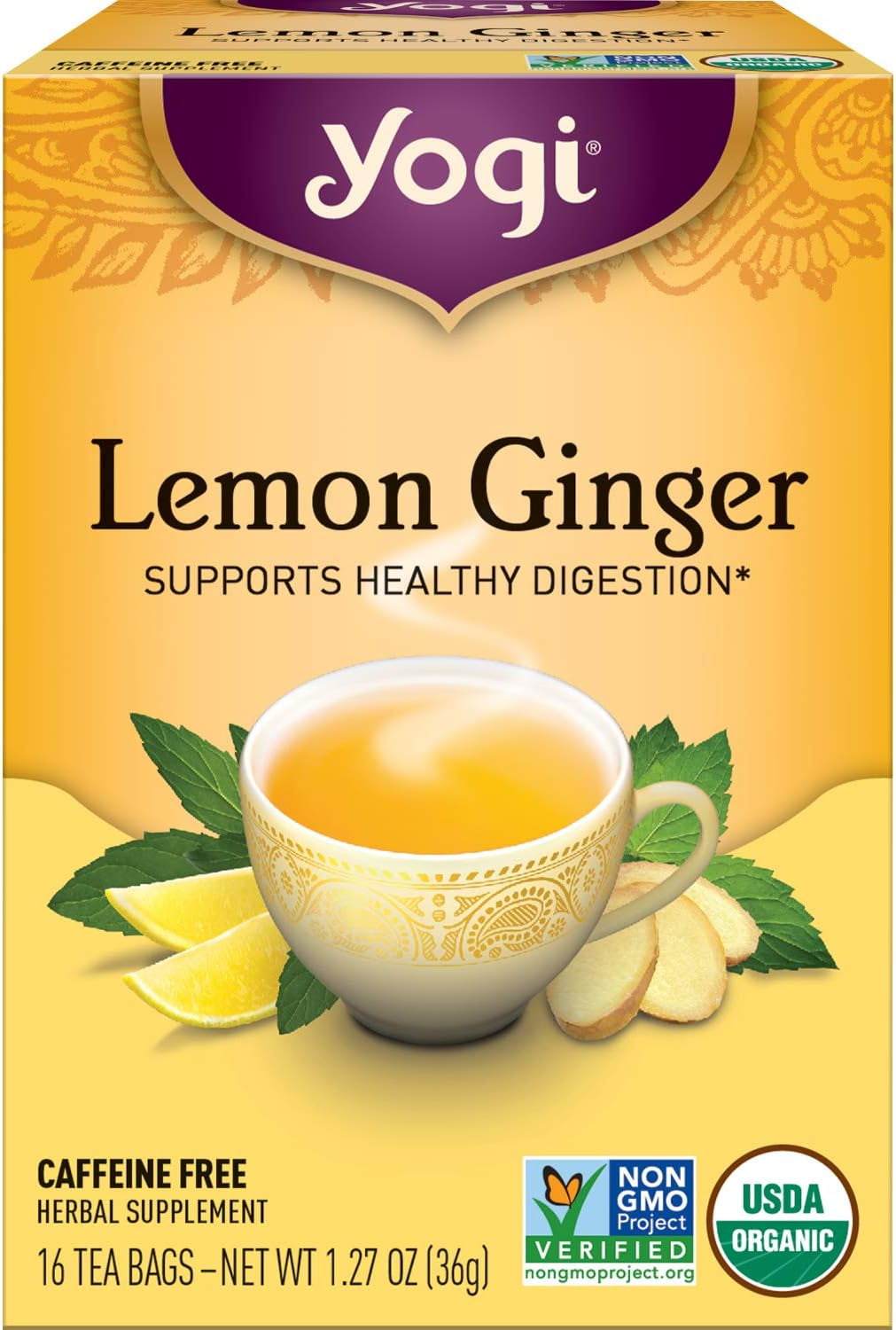Tea Lemon Ginger Tea - 16 Tea Bags per Pack (6 Packs) - Organic Ginger ...