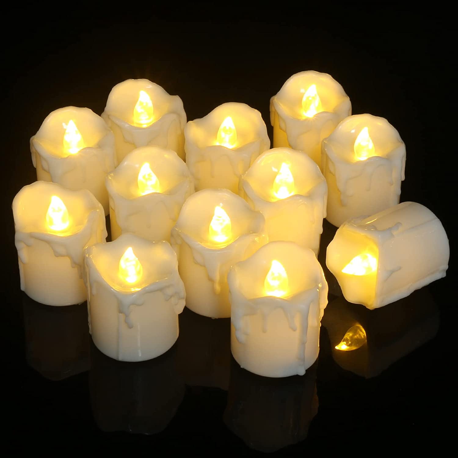 Tea Lights Candles with Timer, 12 Packs Flickering Flameless LED ...